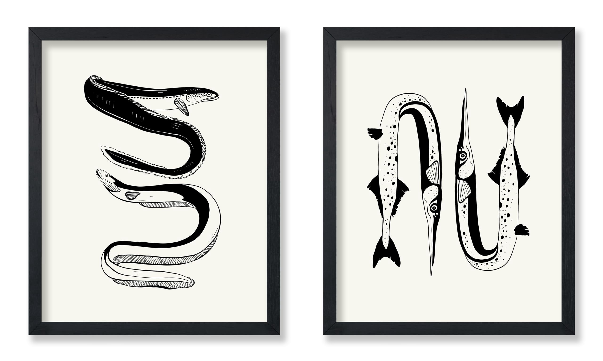 Poster Master 2-Piece Aquatic Poster - Retro Marine Life Print - Fish ...