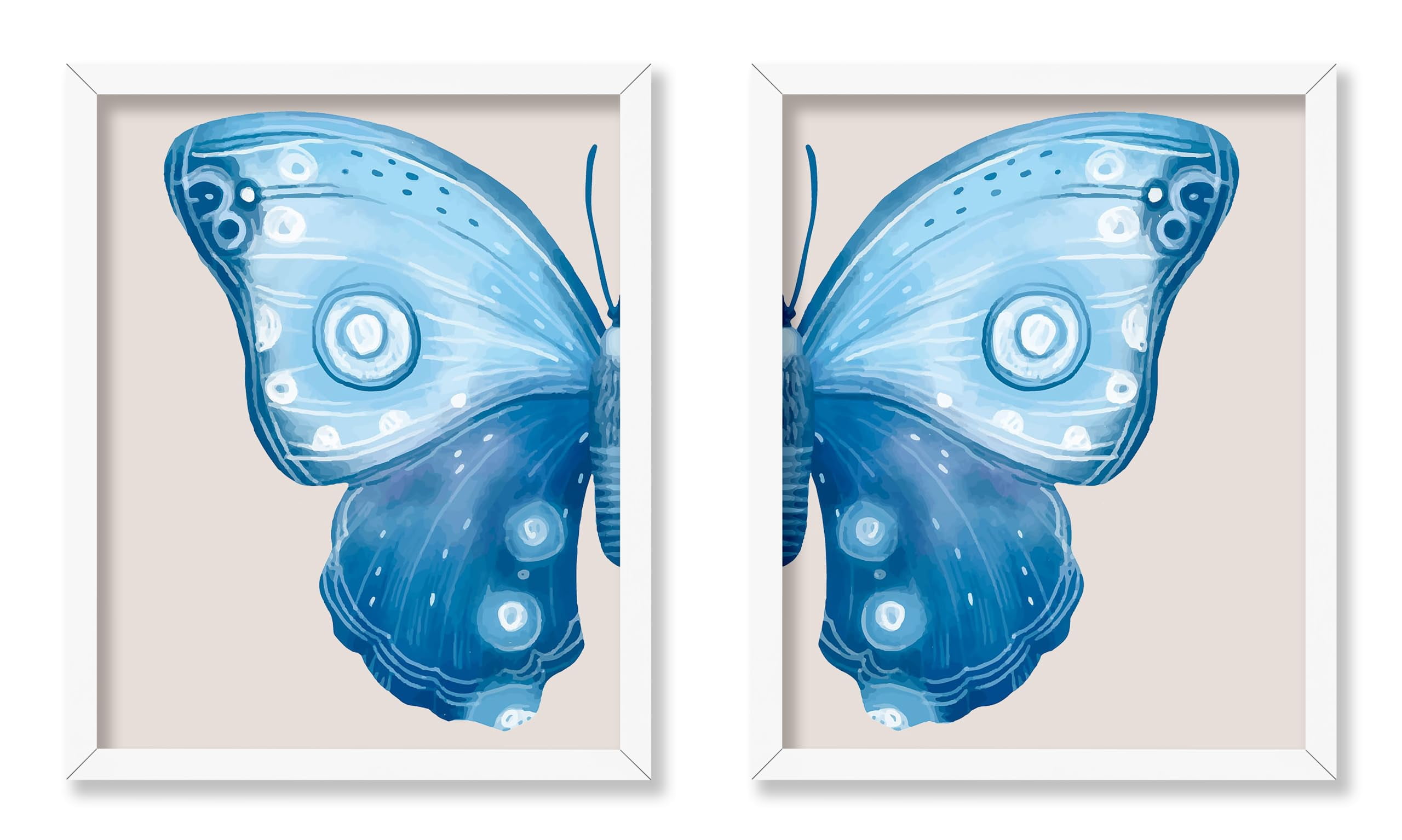 Poster Master 2-Piece Blue Butterfly Poster - Retro Insect Print - Moth ...