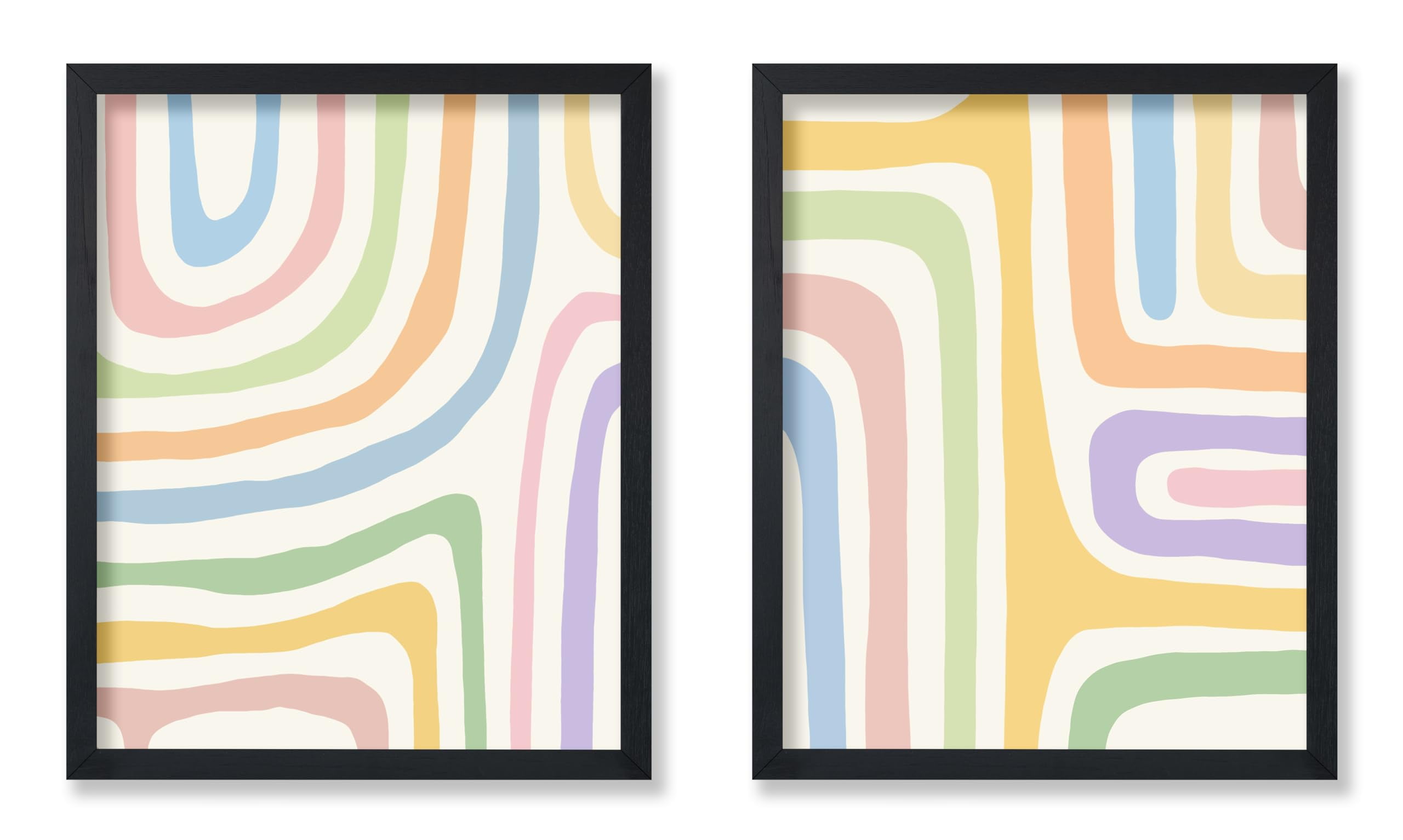 Poster Master 2-Piece Brush Strokes Poster - Line Pattern Print - Abstract Art - Pastel Colors ...