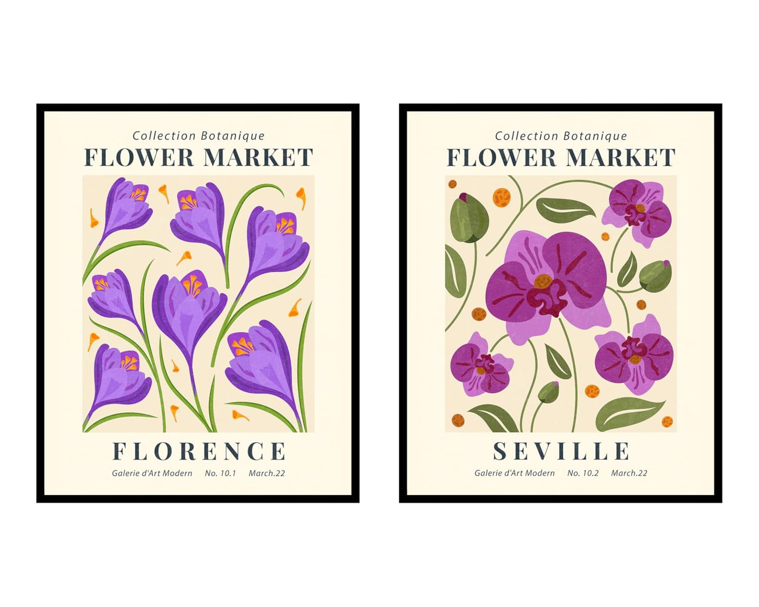 Poster Master 2-Piece Vintage Flower Market Poster - Retro Flower Print ...