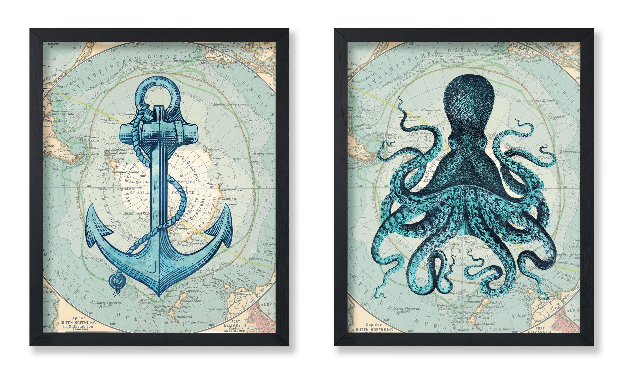 Poster Master 2-Piece Vintage Octopus Poster - Retro Anchor Print ...