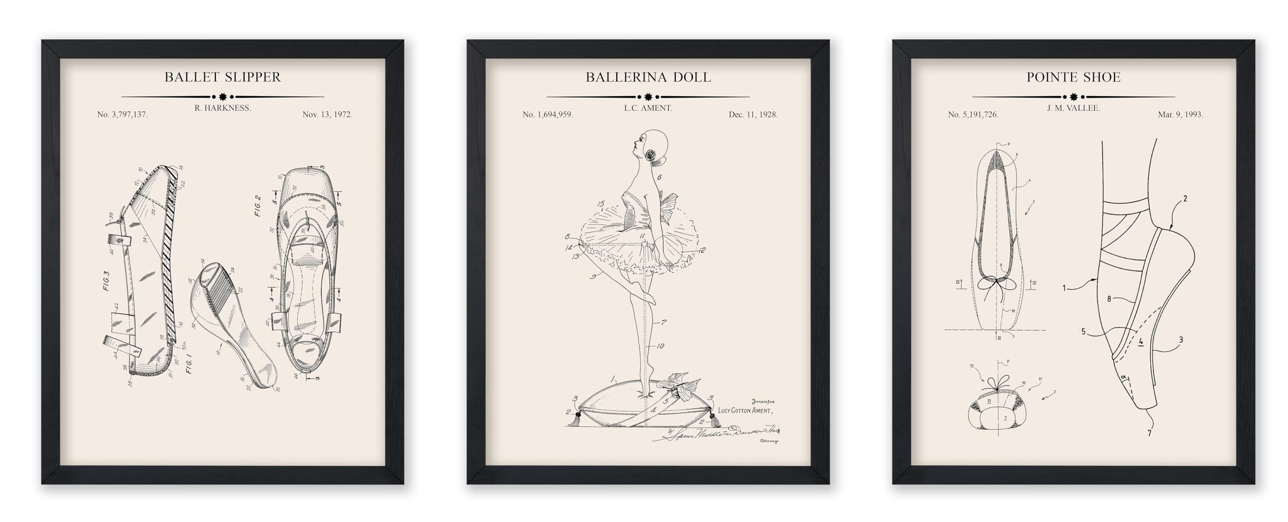 Poster Master 3-Piece Ballet Blueprint Poster - Ballet Slippers Patent ...