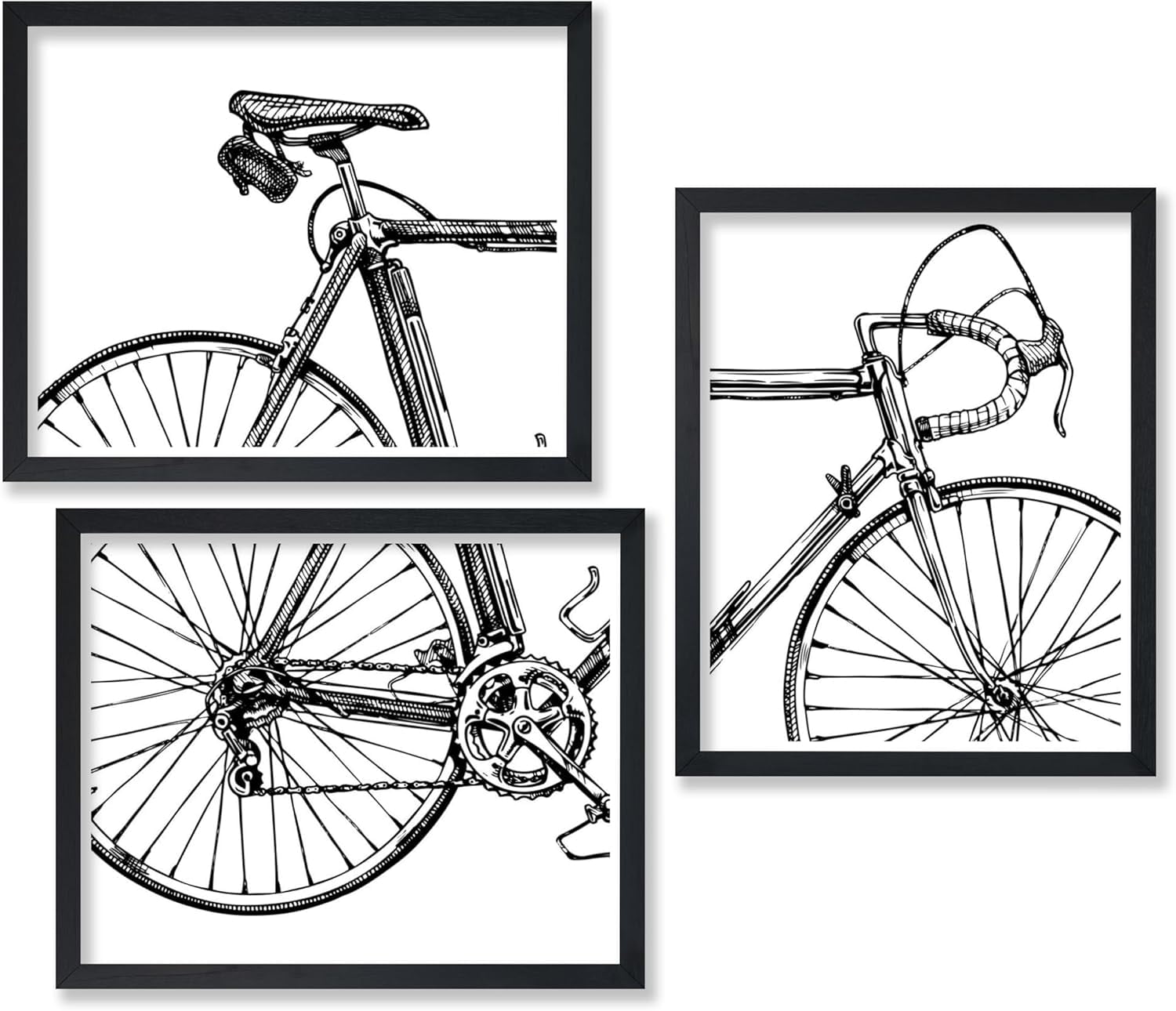 Poster Master 3-Piece Bicycle Poster - Bike Print - Line Art - Drawing ...