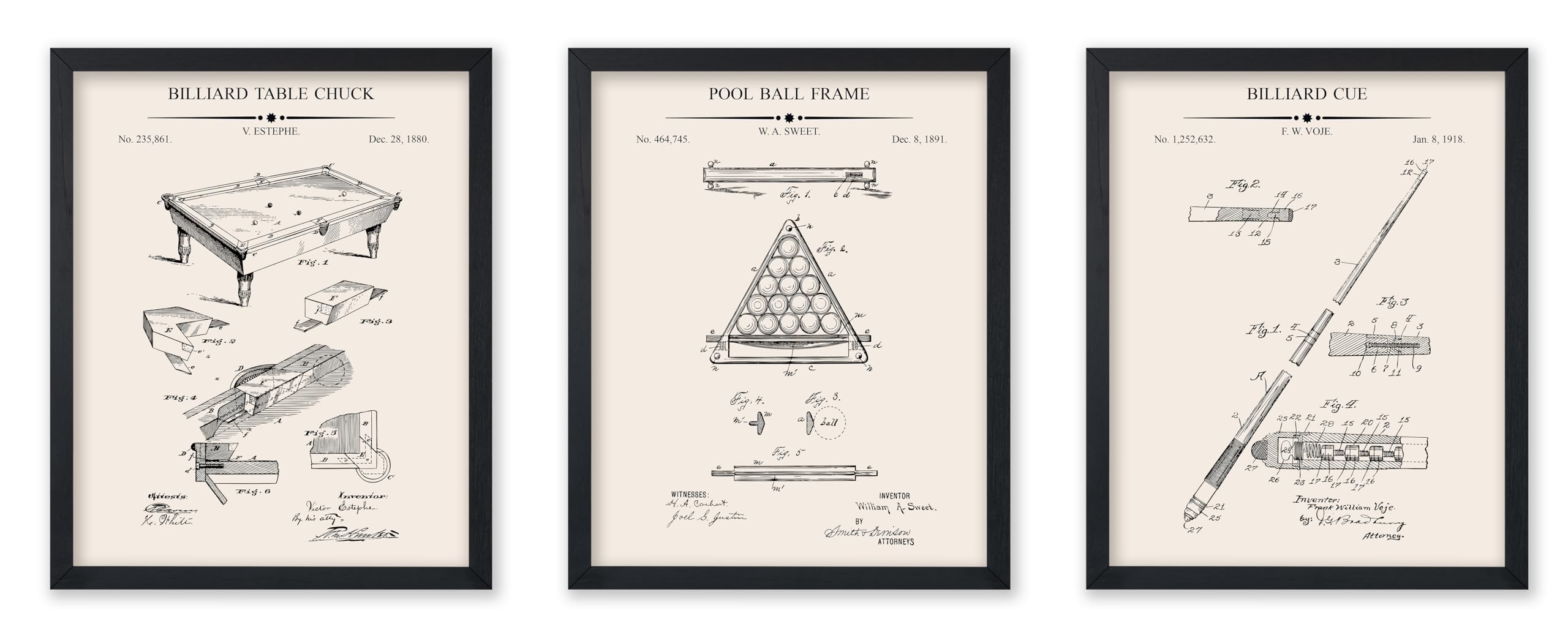 Poster Master 3-Piece Billiard Blueprint Poster - Pool Table Patent ...