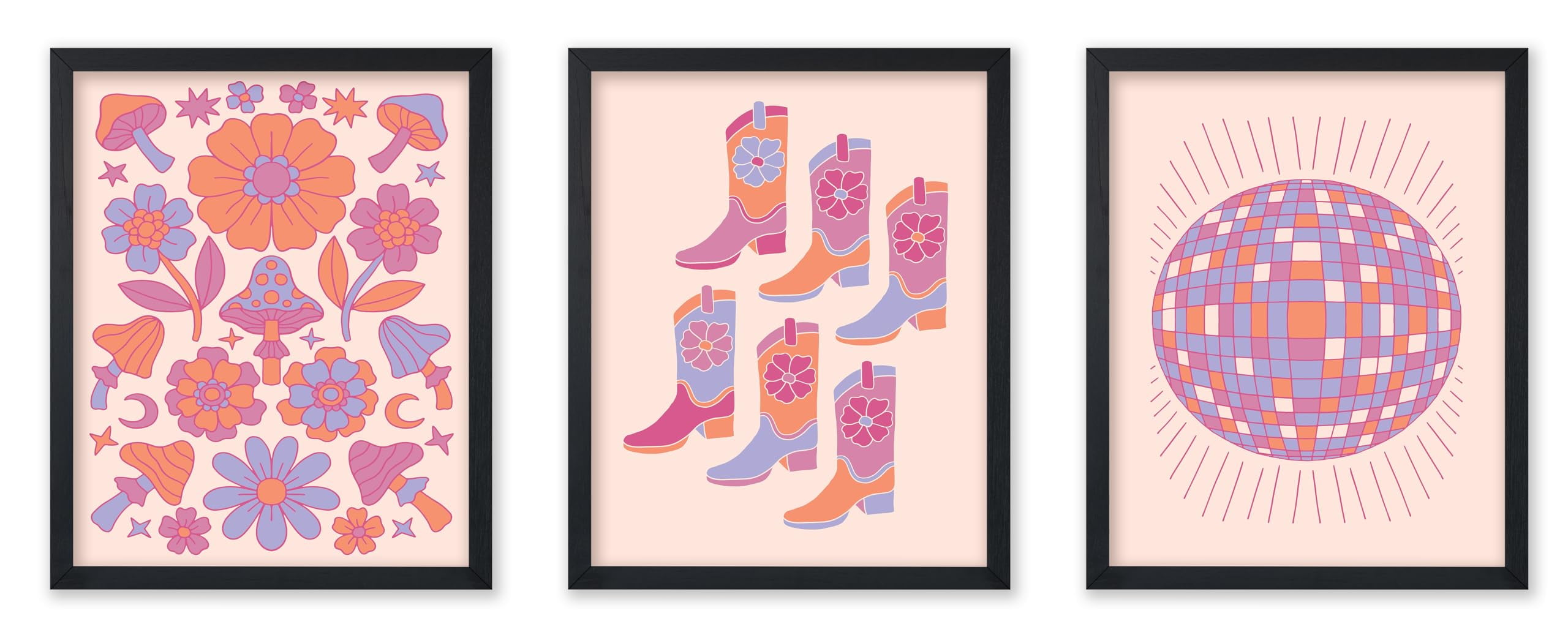 Poster Master 3-Piece Boho Poster - Retro Cowboy Boots Print - Flower ...