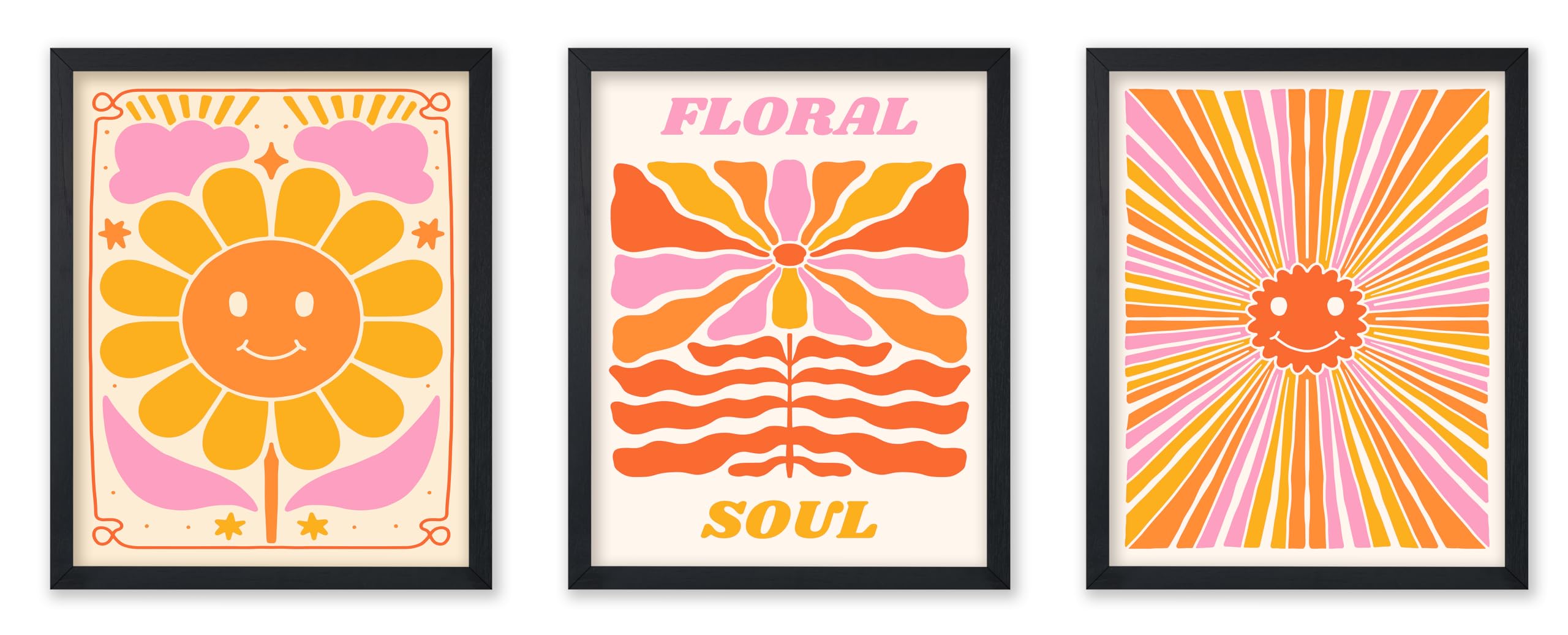 Poster Master 3-Piece Boho Poster - Retro Floral Soul Print - Abstract ...