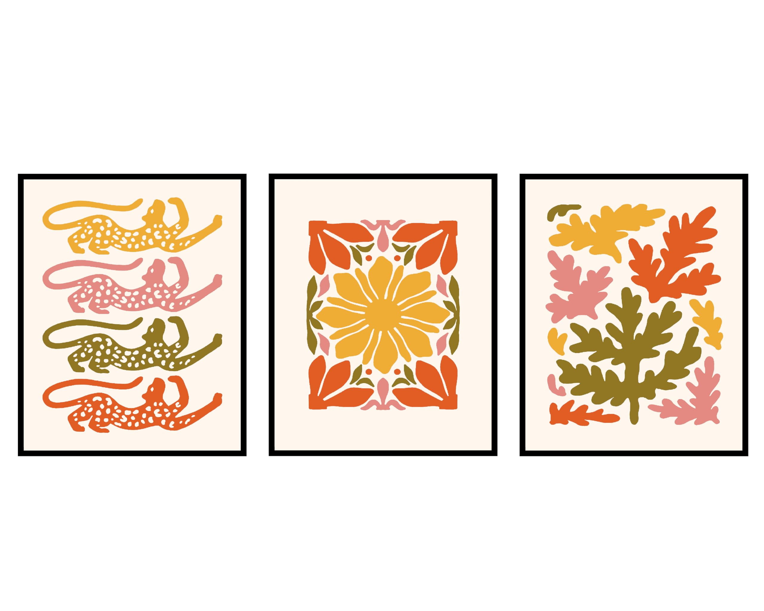 Poster Master 3-Piece Boho Poster - Retro Leopard Print - Flower Art ...