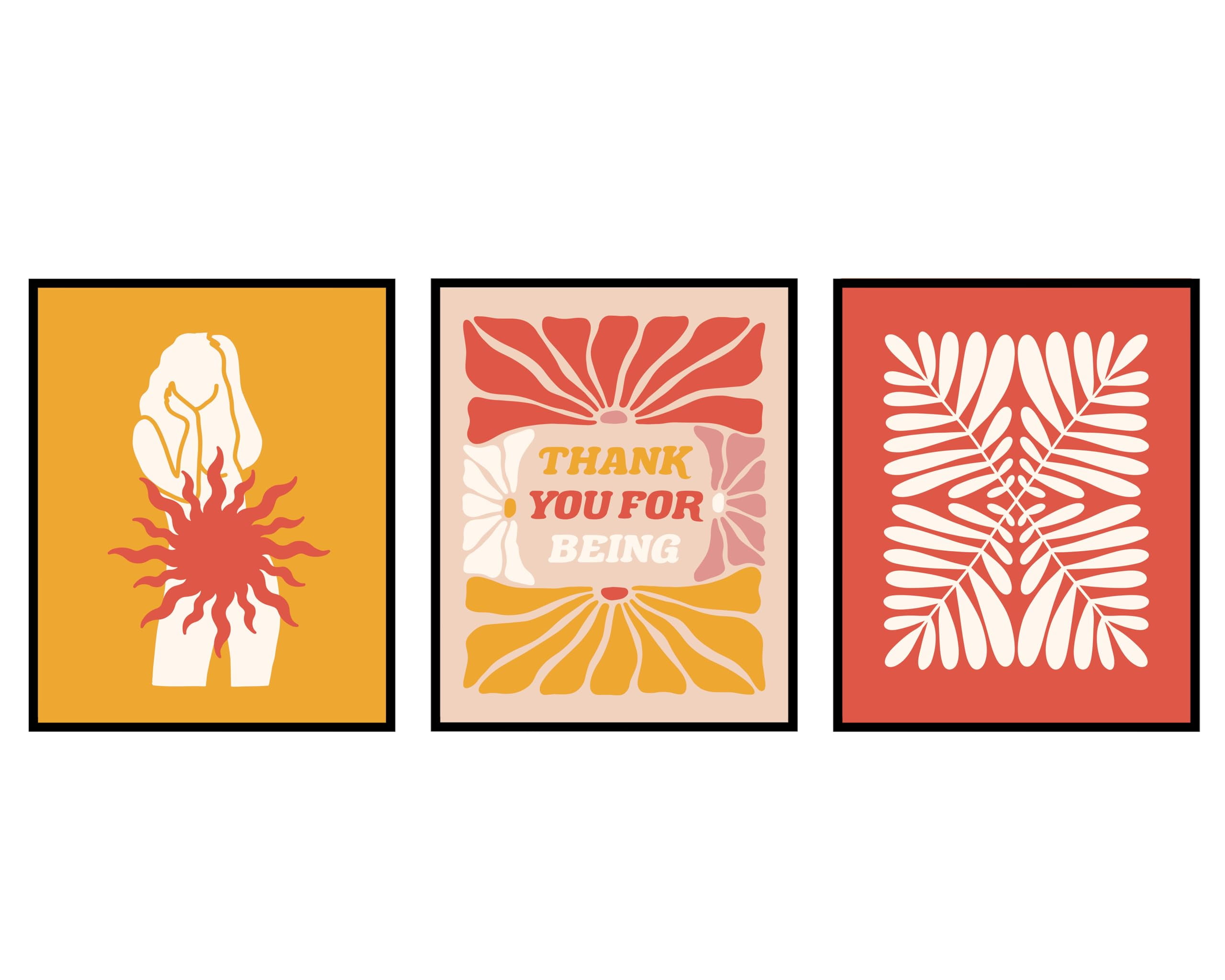 Poster Master 3-Piece Boho Poster - Retro Thank You For Being Print - Flower Art - Motivational ...