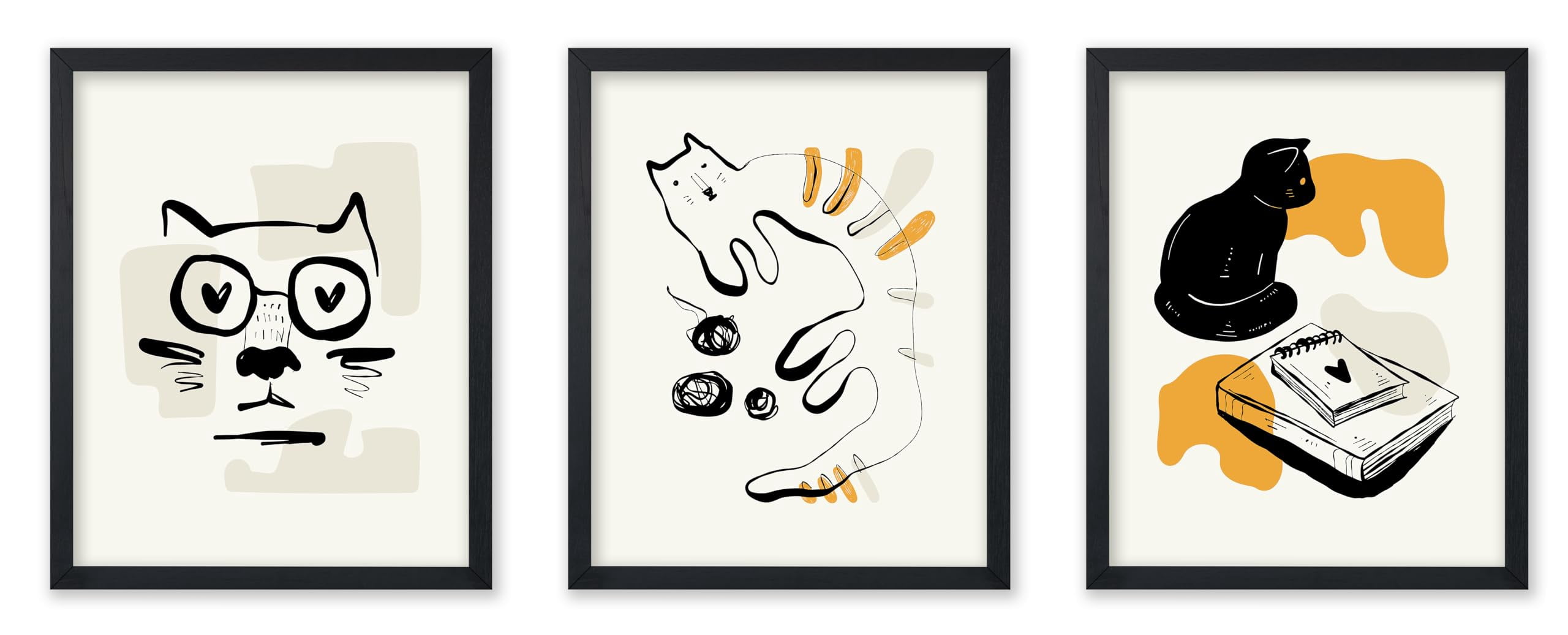 Poster Master 3-Piece Cat Poster - Retro Abstract Print - Animal Lover ...