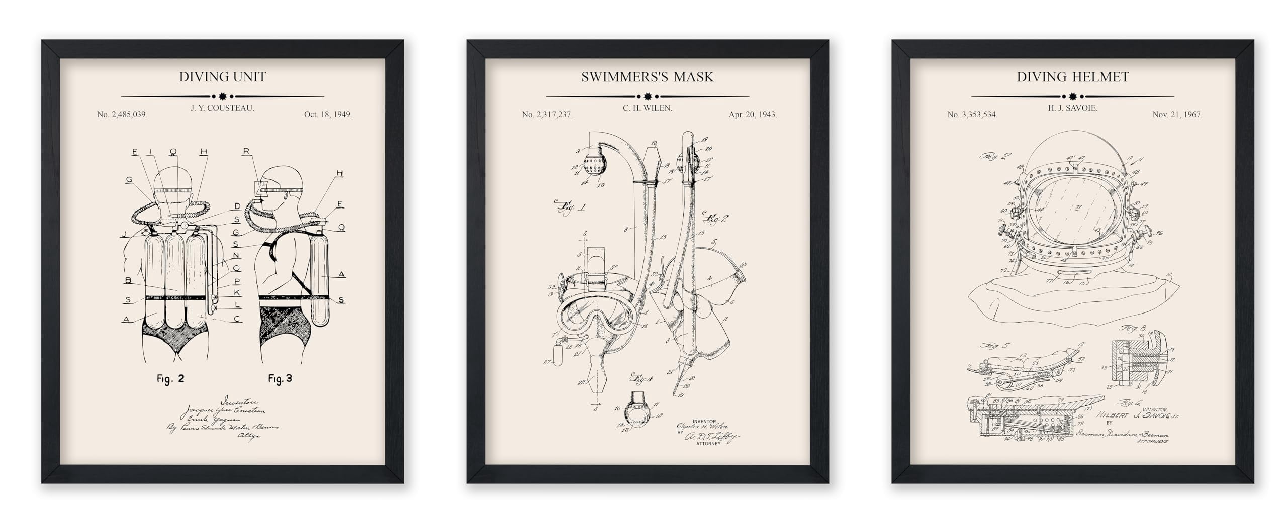 Poster Master 3-Piece Diving Blueprint Poster - Diving Unit Patent ...