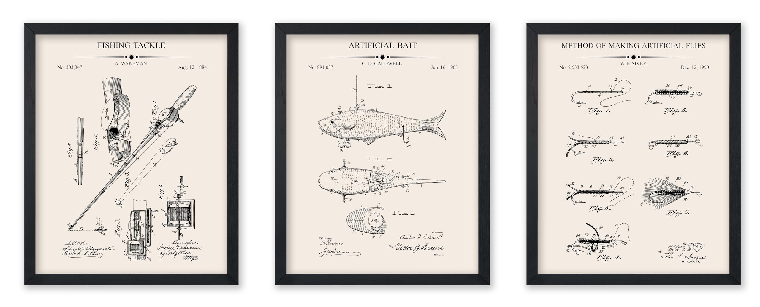Poster Master 3-Piece Fishing Blueprint Poster - Fishing Tackle Patent ...
