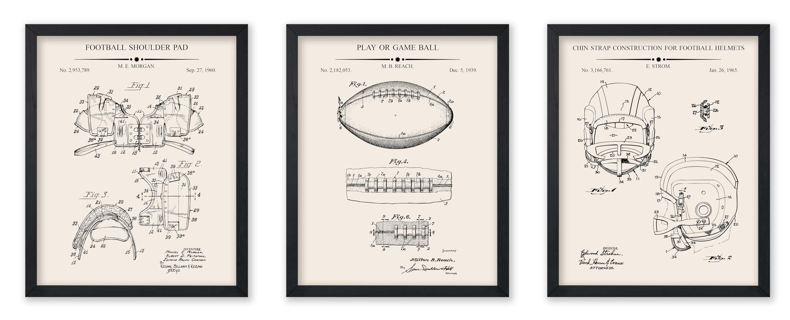 Poster Master 3-Piece Football Blueprint Poster - Football Shoulder Pad ...