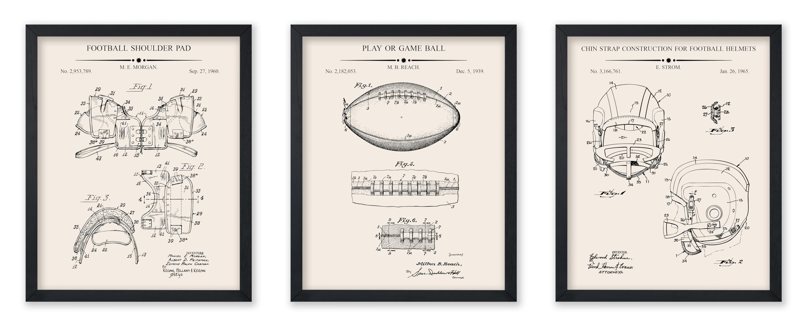 Poster Master 3-Piece Football Blueprint Poster - Football Shoulder Pad ...