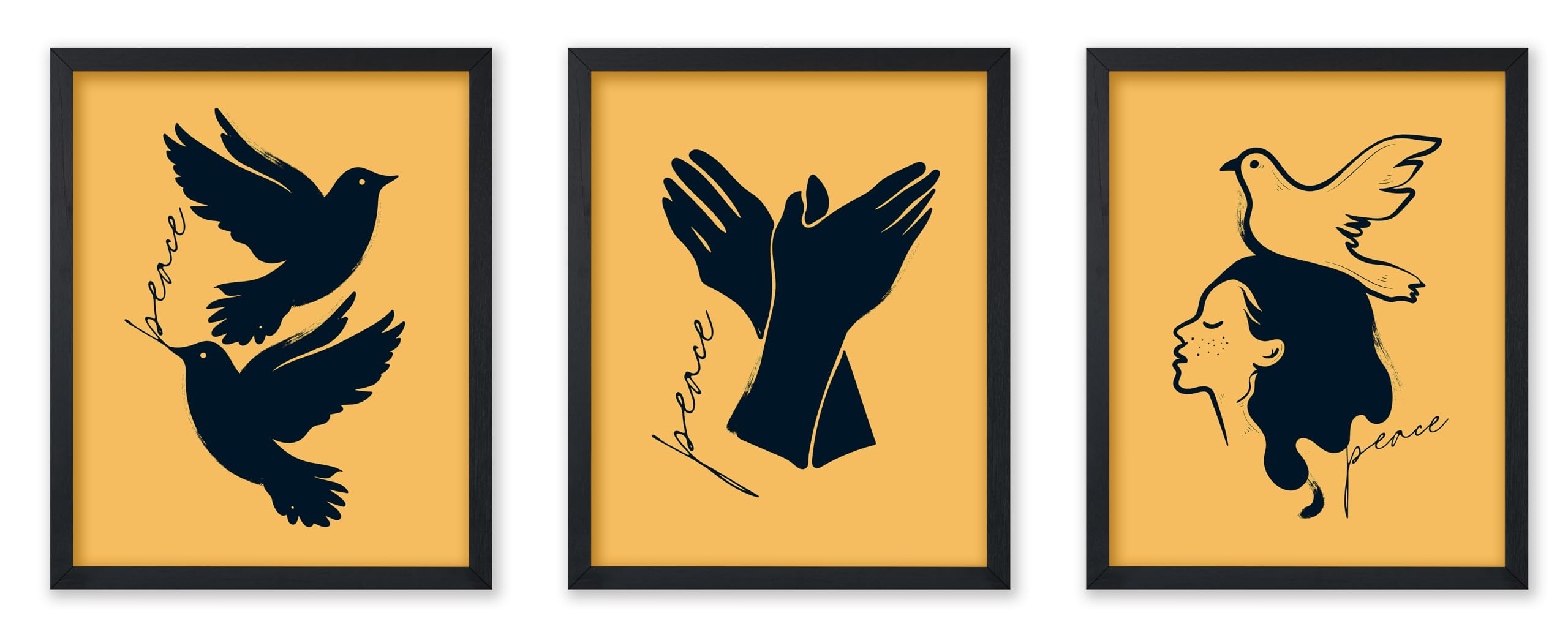 Poster Master 3-Piece Peace Poster - Peace Dove Print - Hand Sign Art ...