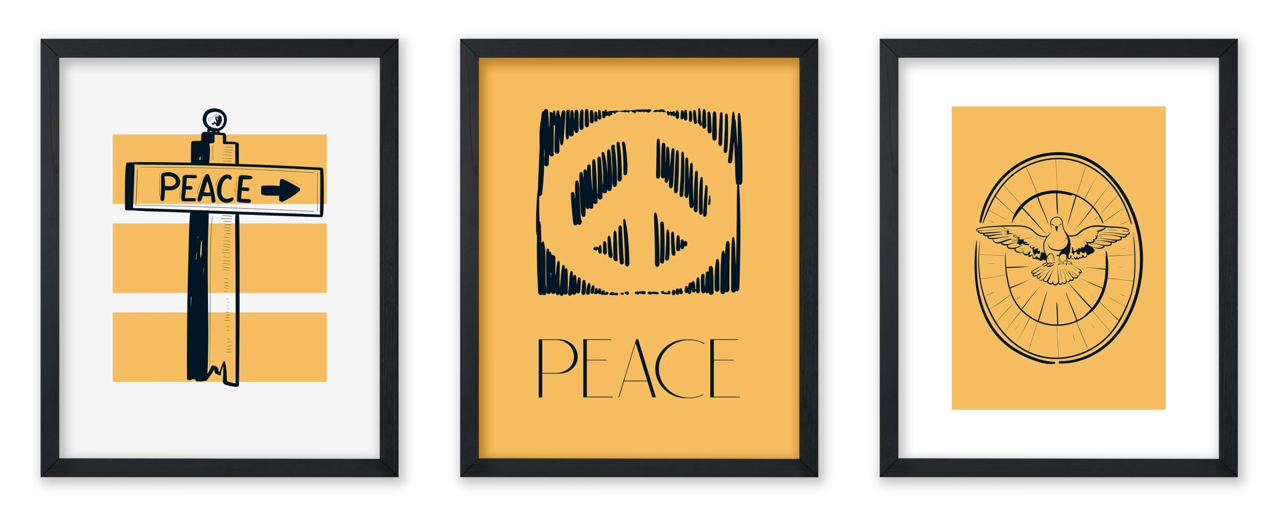 Poster Master 3-Piece Peace Poster - Peace Sign Print - Peace Dove Art ...