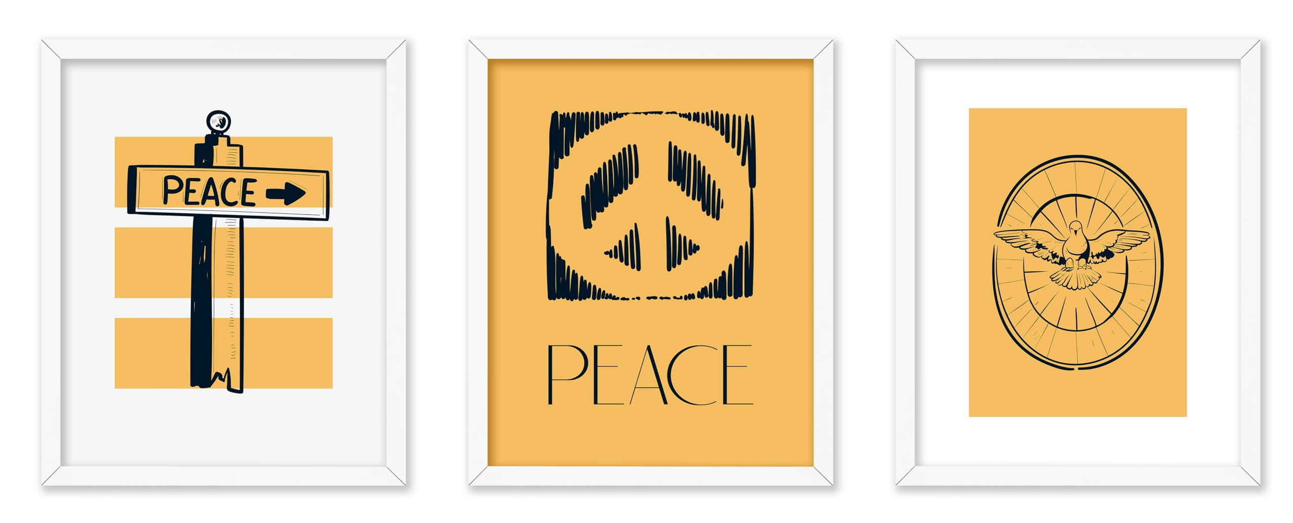Poster Master 3-Piece Peace Poster - Peace Sign Print - Peace Dove Art ...