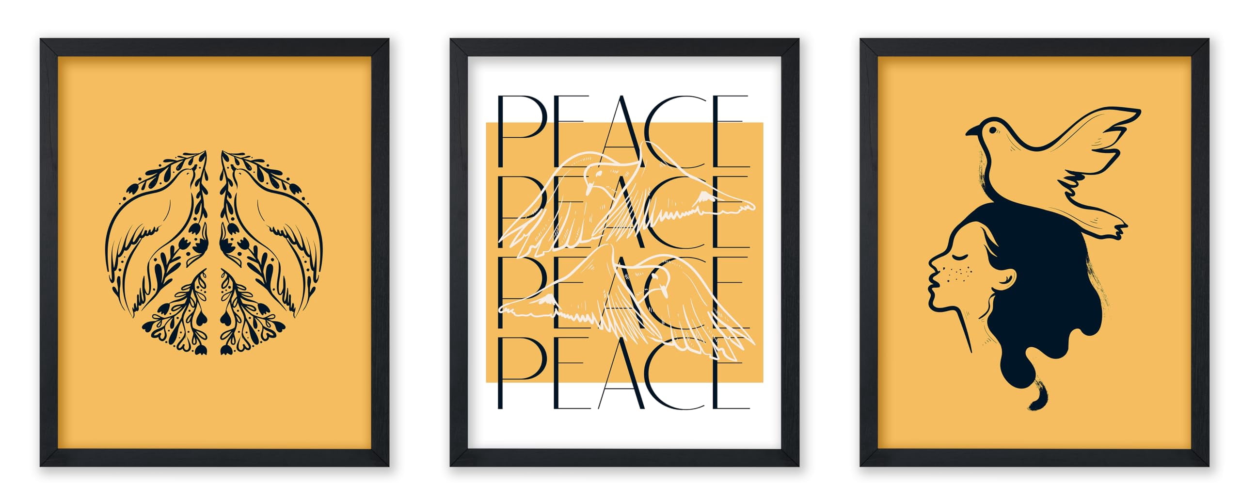 Poster Master 3-Piece Peace Poster - Peace Sign Print - Peace Dove Art ...