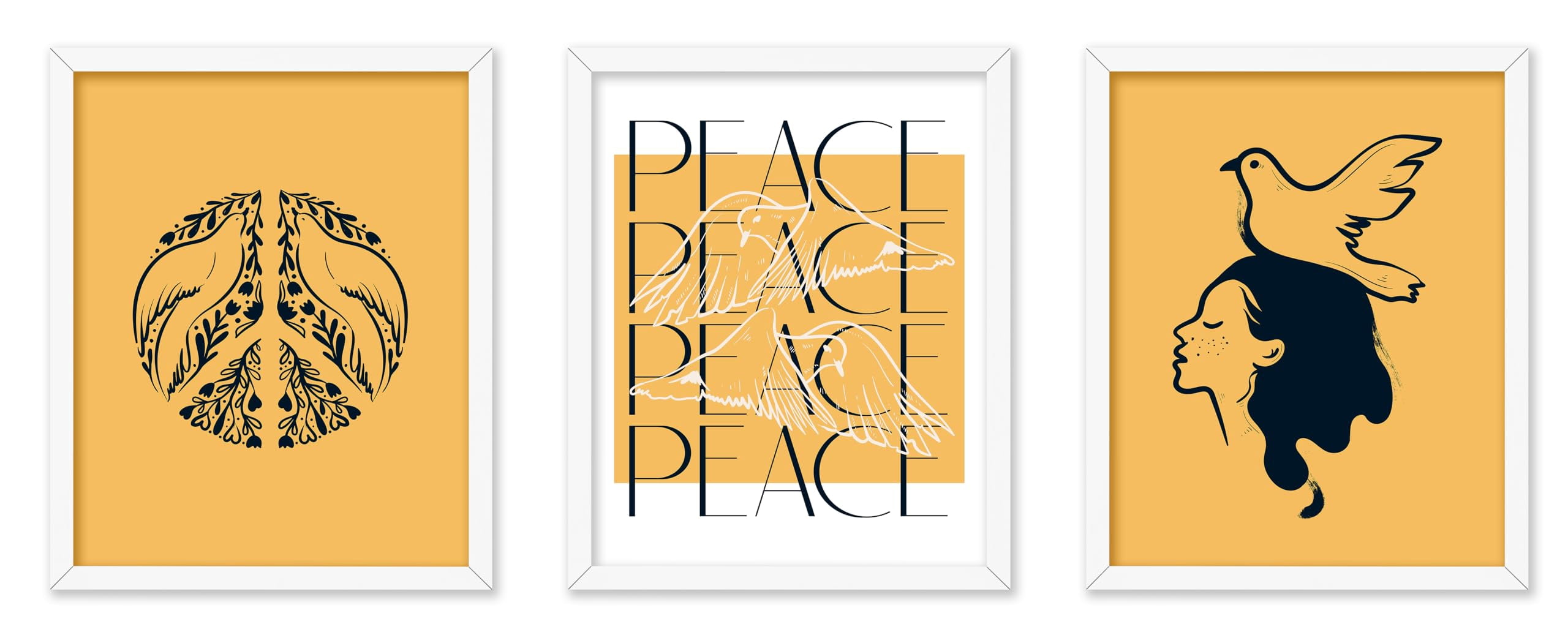 Poster Master 3-Piece Peace Poster - Peace Sign Print - Peace Dove Art ...