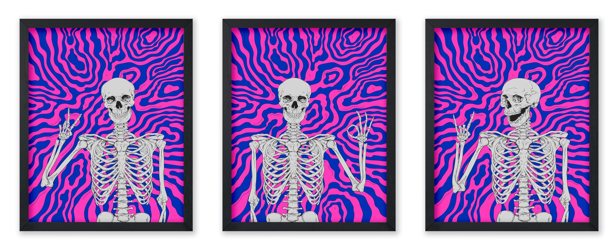 Poster Master 3-Piece Psychedelic Skeleton Poster - Peace Sign Print ...