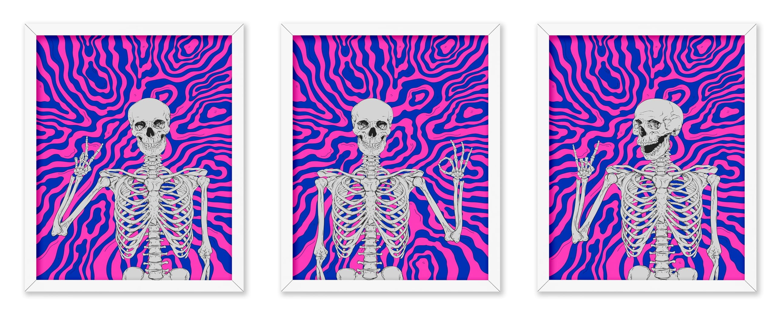 Poster Master 3-Piece Psychedelic Skeleton Poster - Peace Sign Print - Rock & Roll Skeleton Art ...