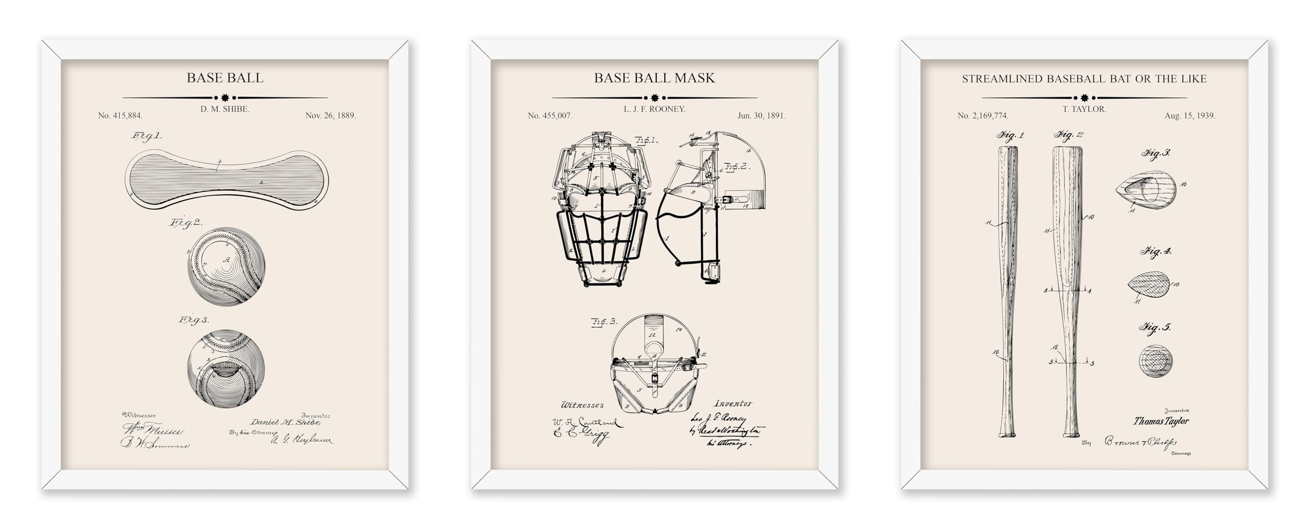 Poster Master 3-Piece Sports Blueprint Poster - Baseball Patent Print ...