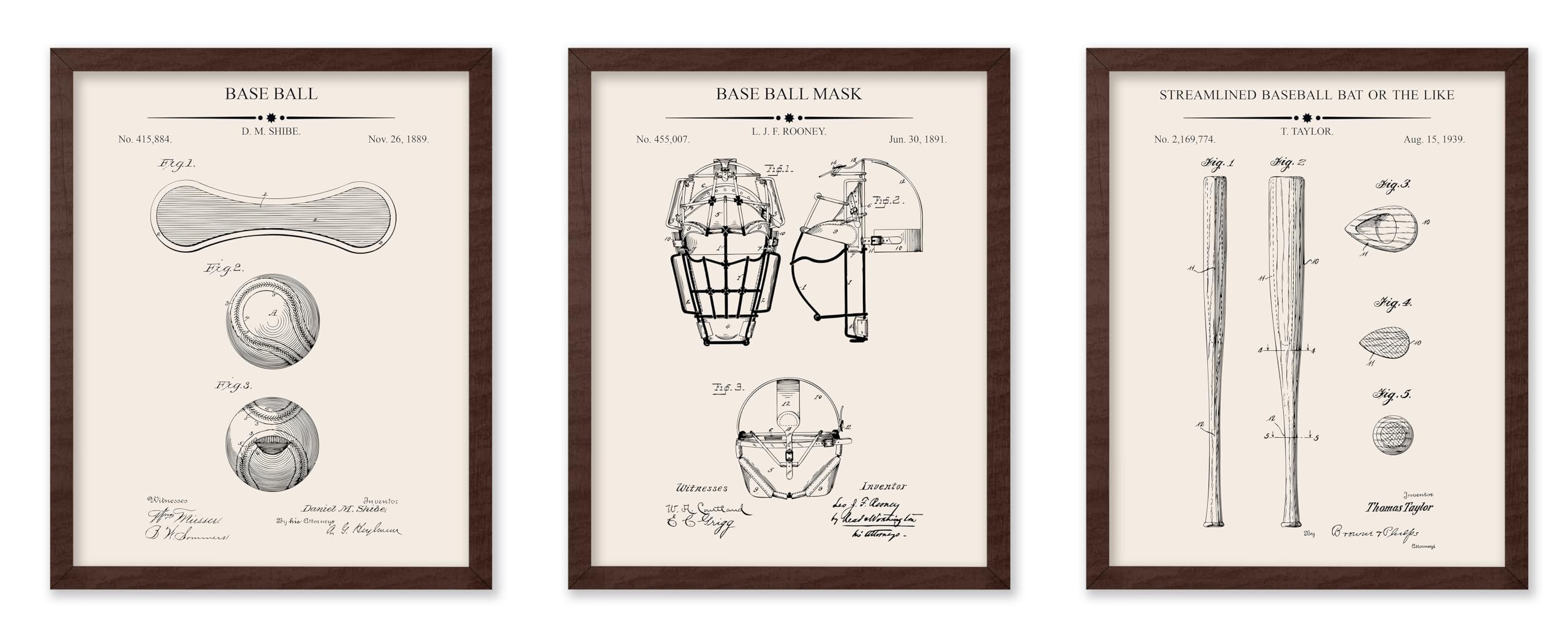 Poster Master 3-Piece Sports Blueprint Poster - Baseball Patent Print ...