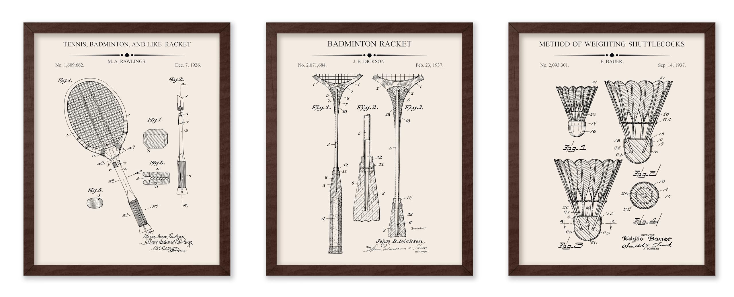 Poster Master 3-Piece Sports Blueprint Poster - Tennis Racket Patent ...