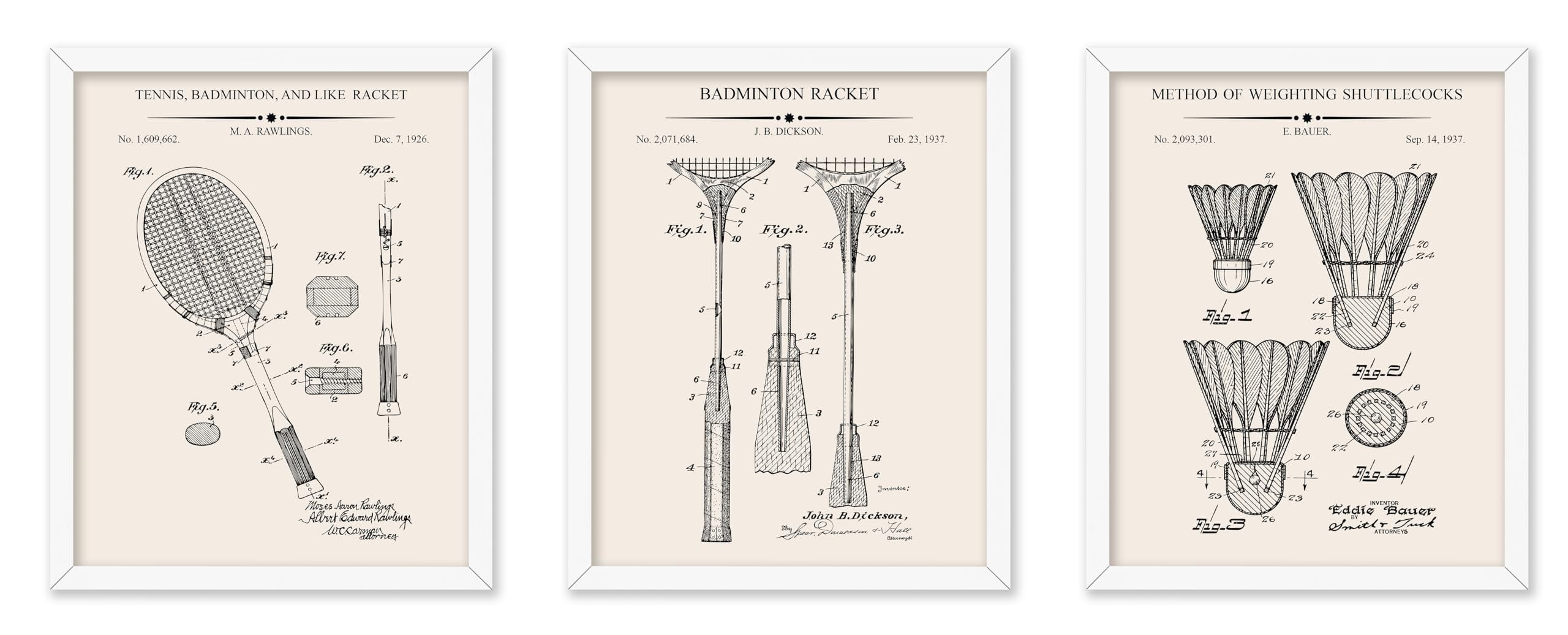 Poster Master 3-Piece Sports Blueprint Poster - Tennis Racket Patent ...