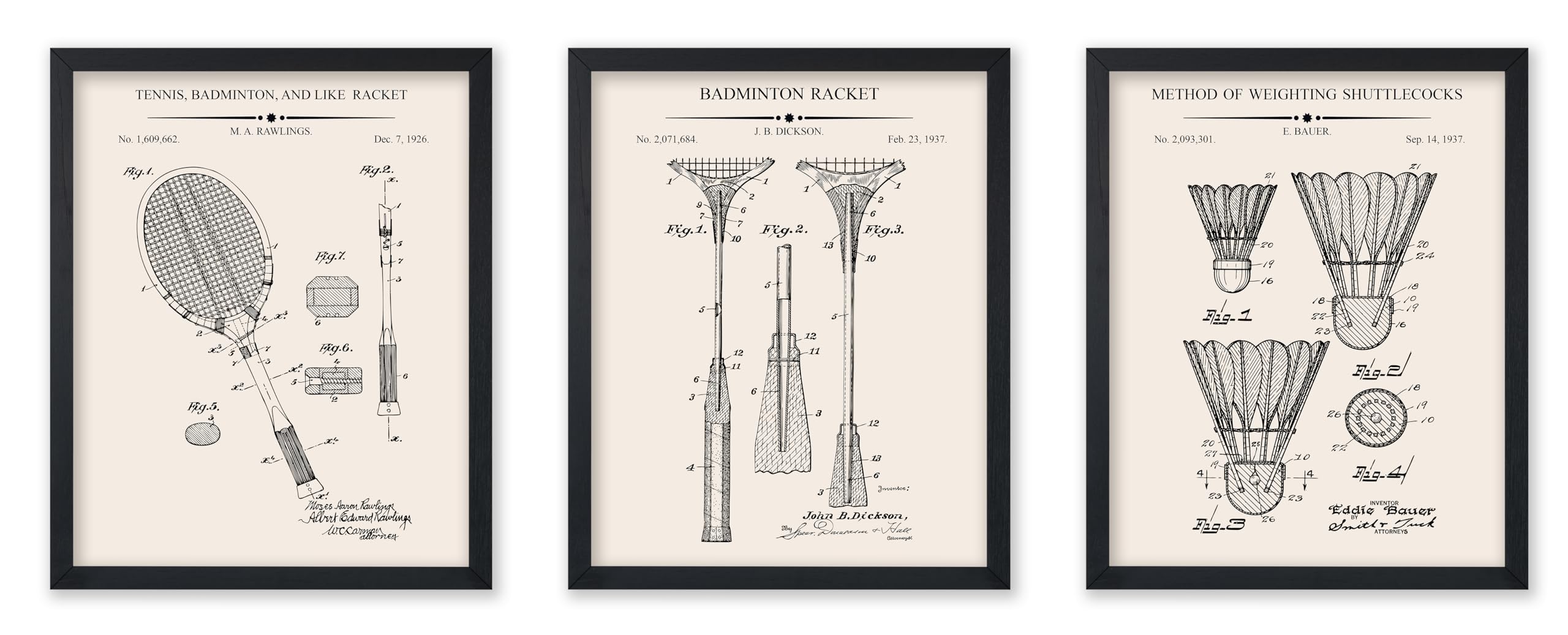Poster Master 3-Piece Sports Blueprint Poster - Tennis Racket Patent ...
