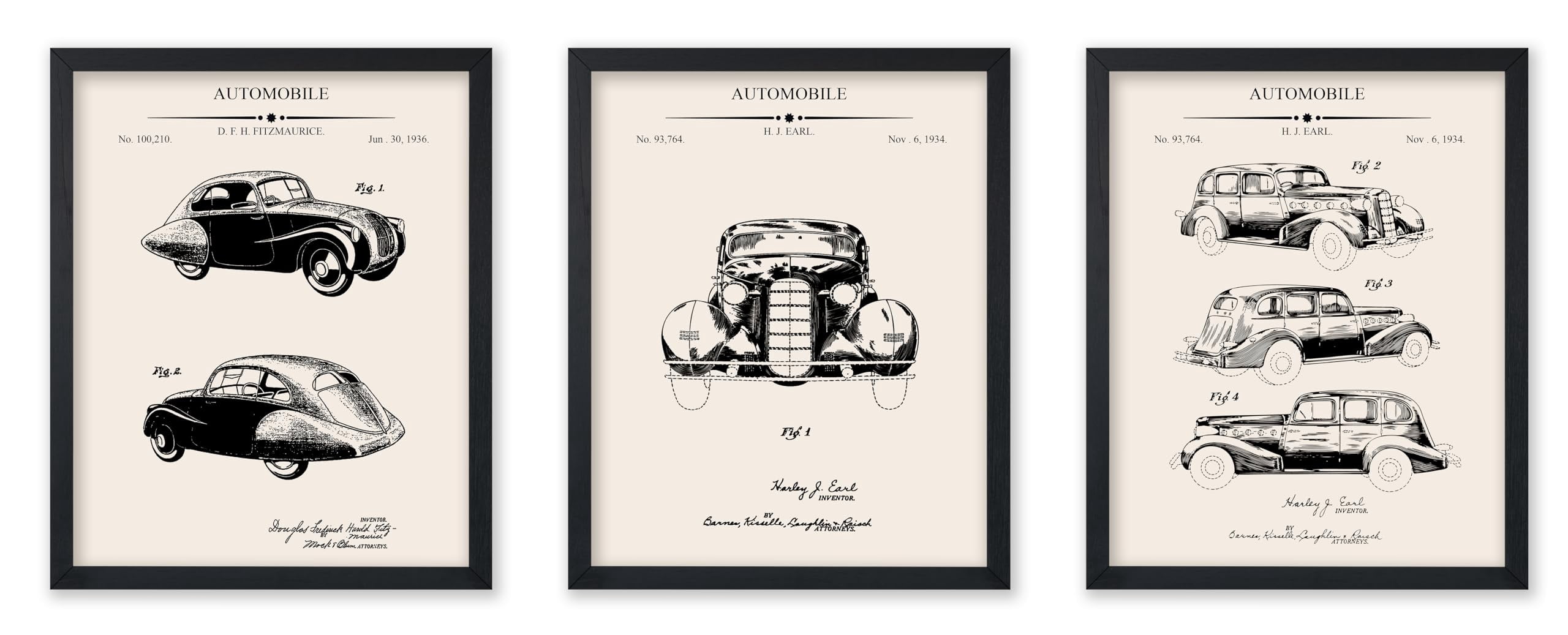 Poster Master 3-Piece Vintage Cars Blueprint Poster - Automobile Patent ...