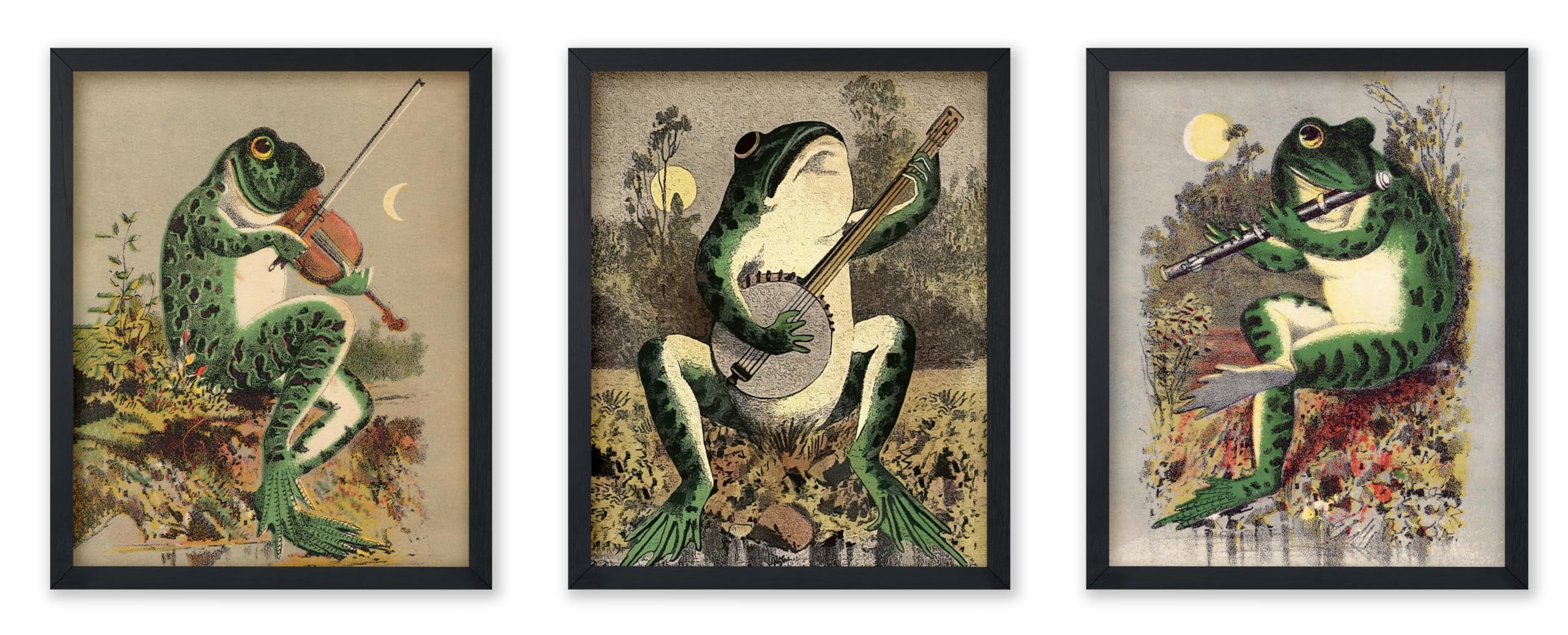 Poster Master 3-Piece Vintage Frog Poster - Retro Frog Playing Banjo ...