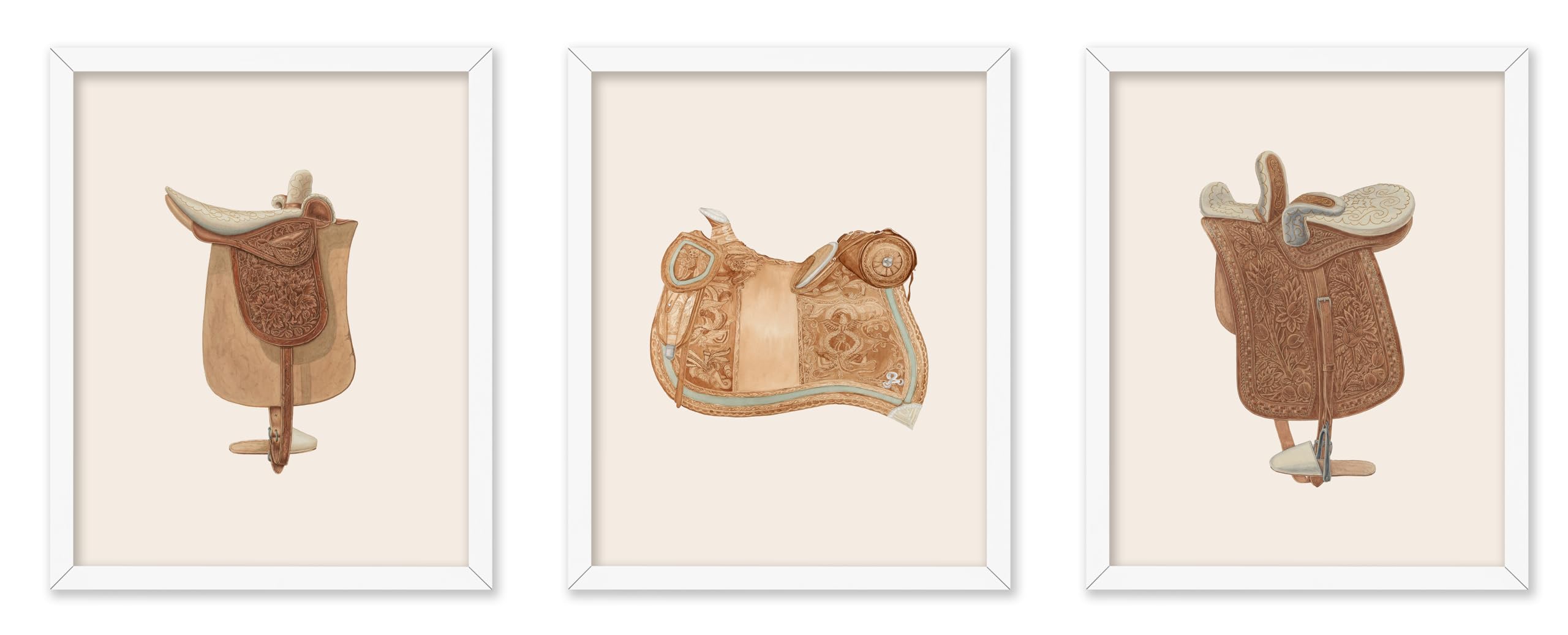 Poster Master 3-Piece Vintage Horse Saddles Poster - Retro Equestrian ...