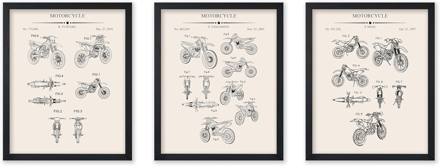 Poster Master 3-Piece Vintage Motorcycle Blueprint Poster - Bike Patent ...