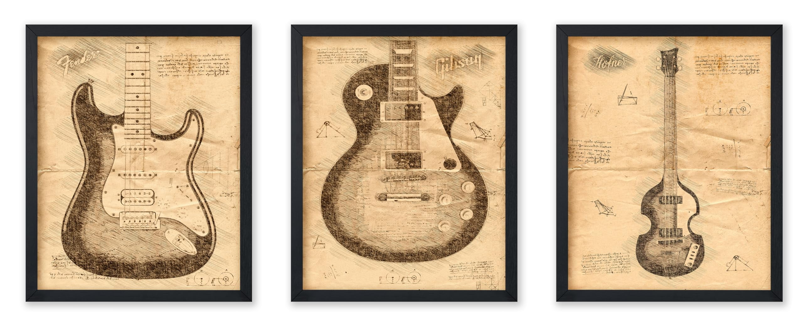 Poster Master 3-Piece Vintage Music Poster - Retro Instrument Print ...