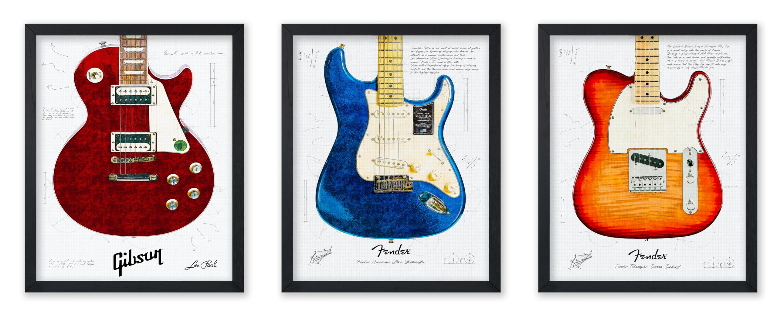 Poster Master 3-Piece Vintage Music Poster - Retro Instrument Print ...