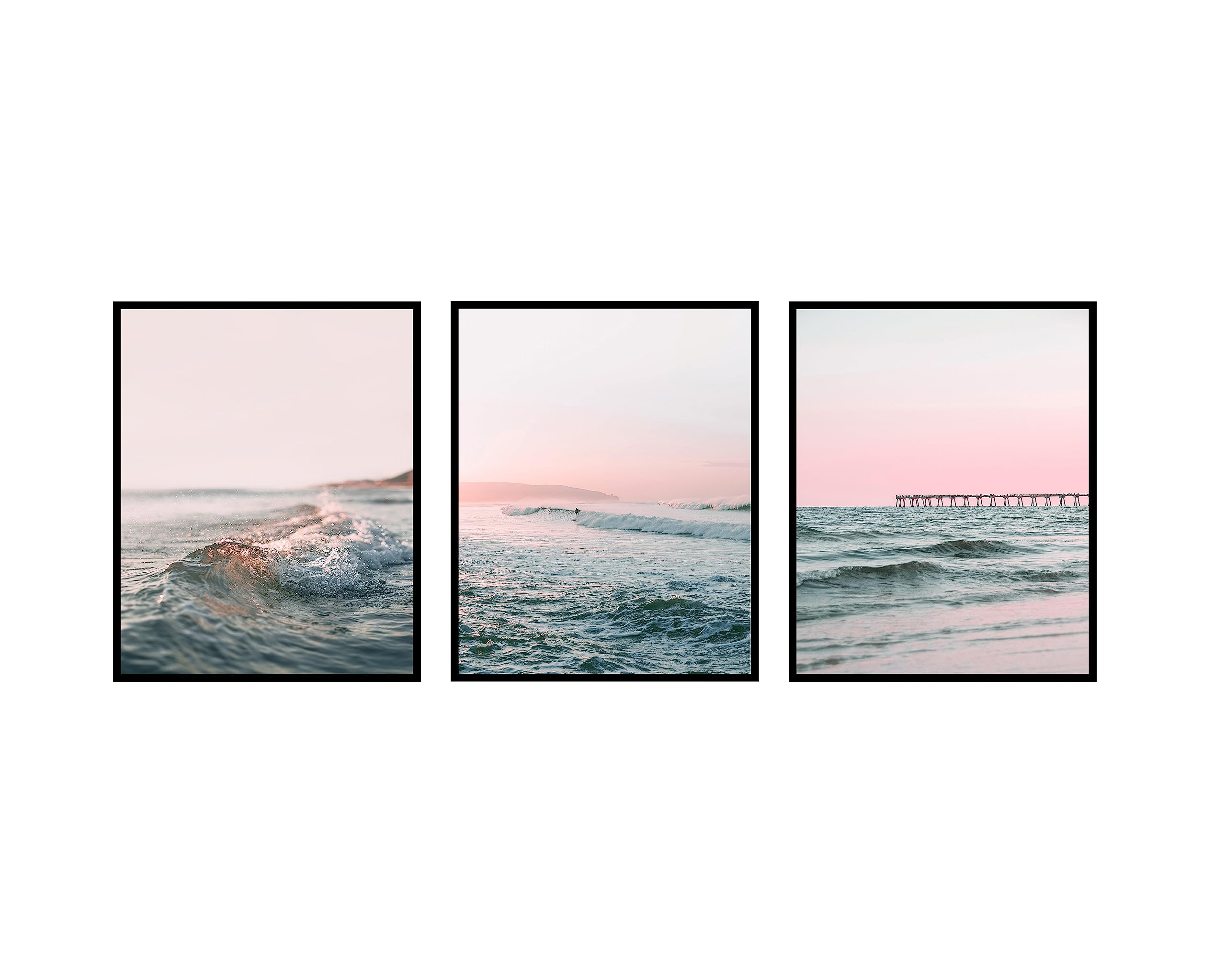 Ocean Waves Beach Reeds Coastal Painting White Framed Art Print Wall ...
