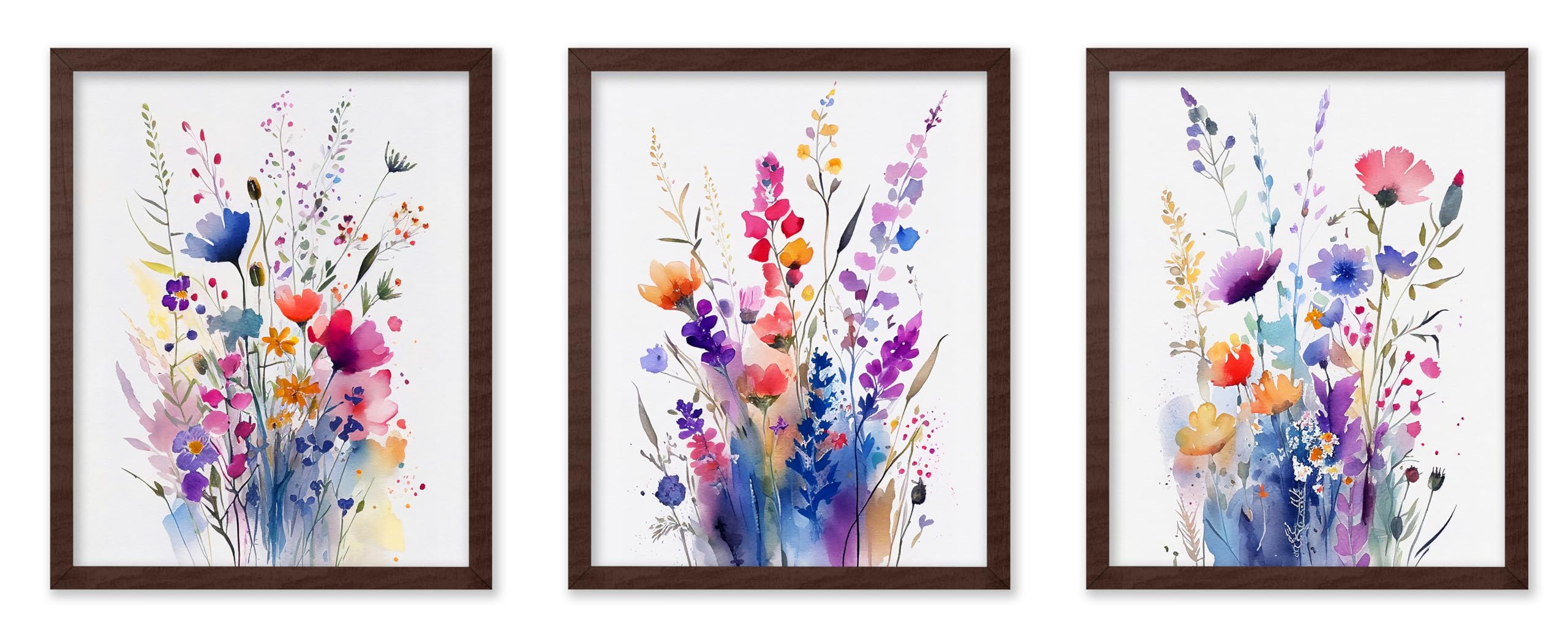 Poster Master 3-Piece Watercolor Flowers Poster - Colorful Wildflowers ...
