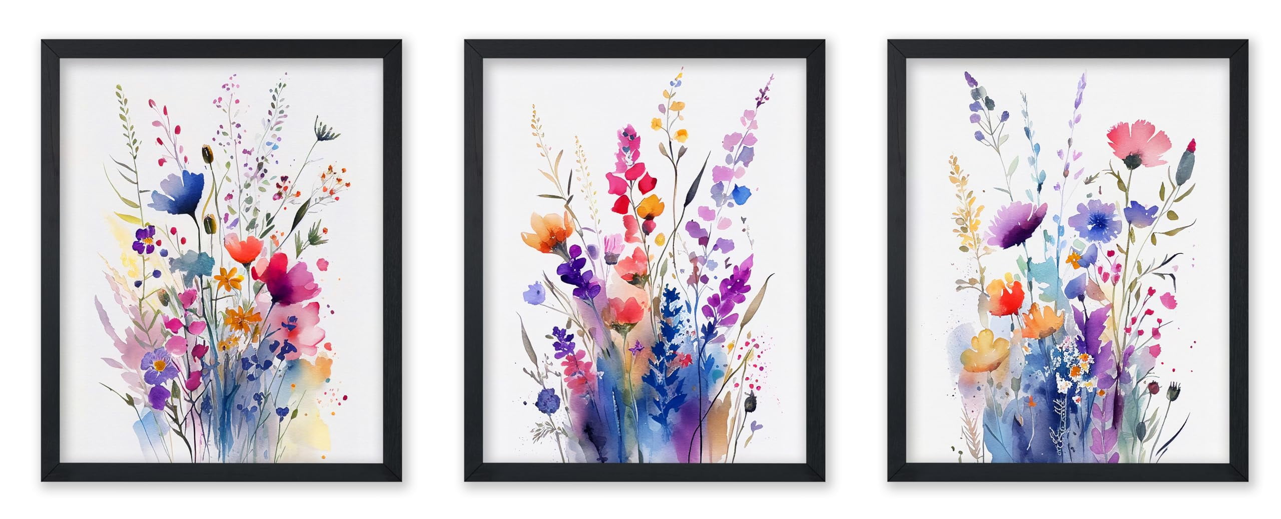 Poster Master 3-Piece Watercolor Flowers Poster - Colorful Wildflowers ...
