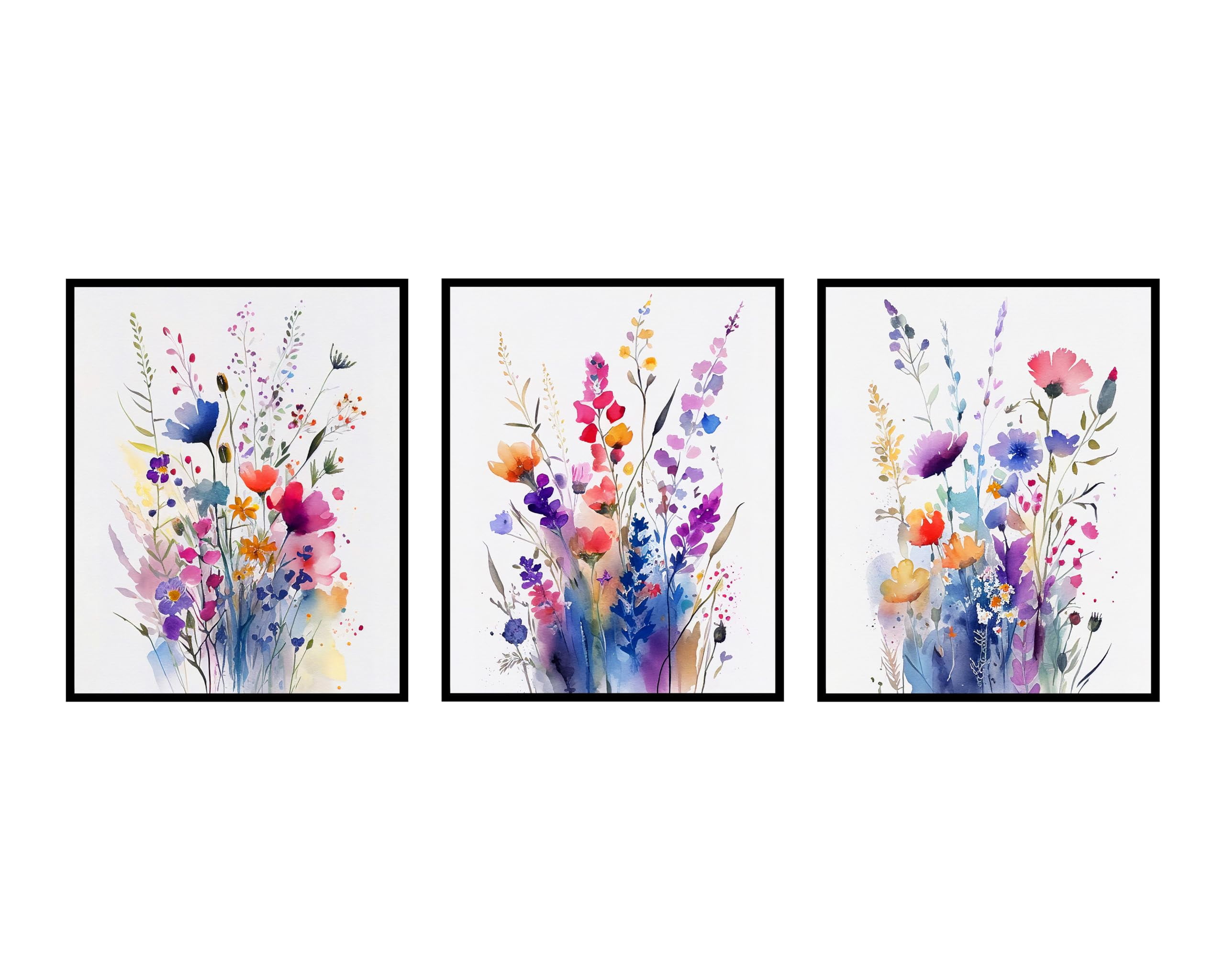 Poster Master 3-Piece Watercolor Flowers Poster - Colorful Wildflowers ...