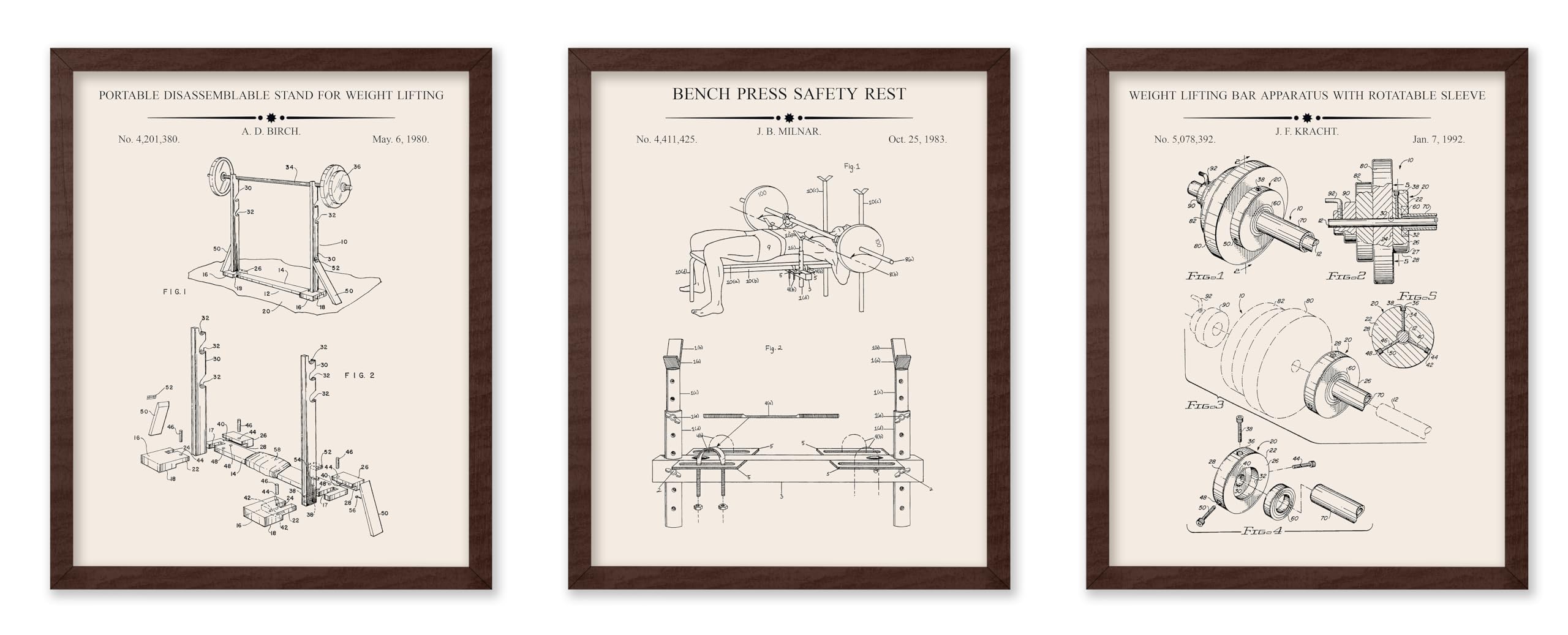 Poster Master 3-Piece Weight Lifting Blueprint Poster - Barbell Patent ...