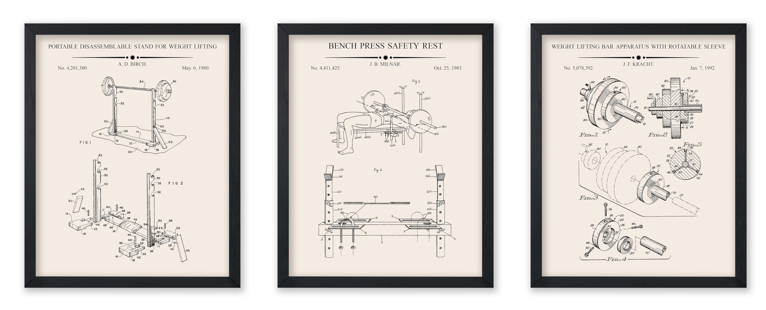 Poster Master 3-Piece Weight Lifting Blueprint Poster - Barbell Patent ...