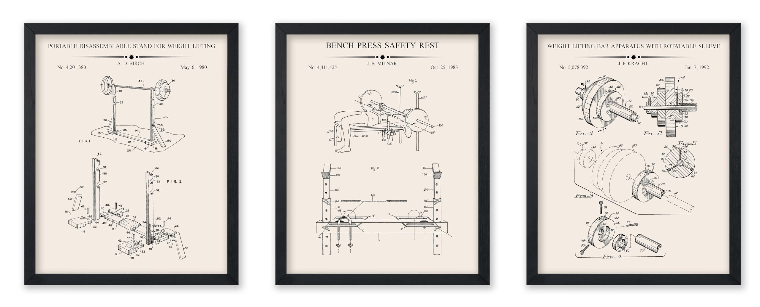 Poster Master 3-Piece Weight Lifting Blueprint Poster - Barbell Patent ...