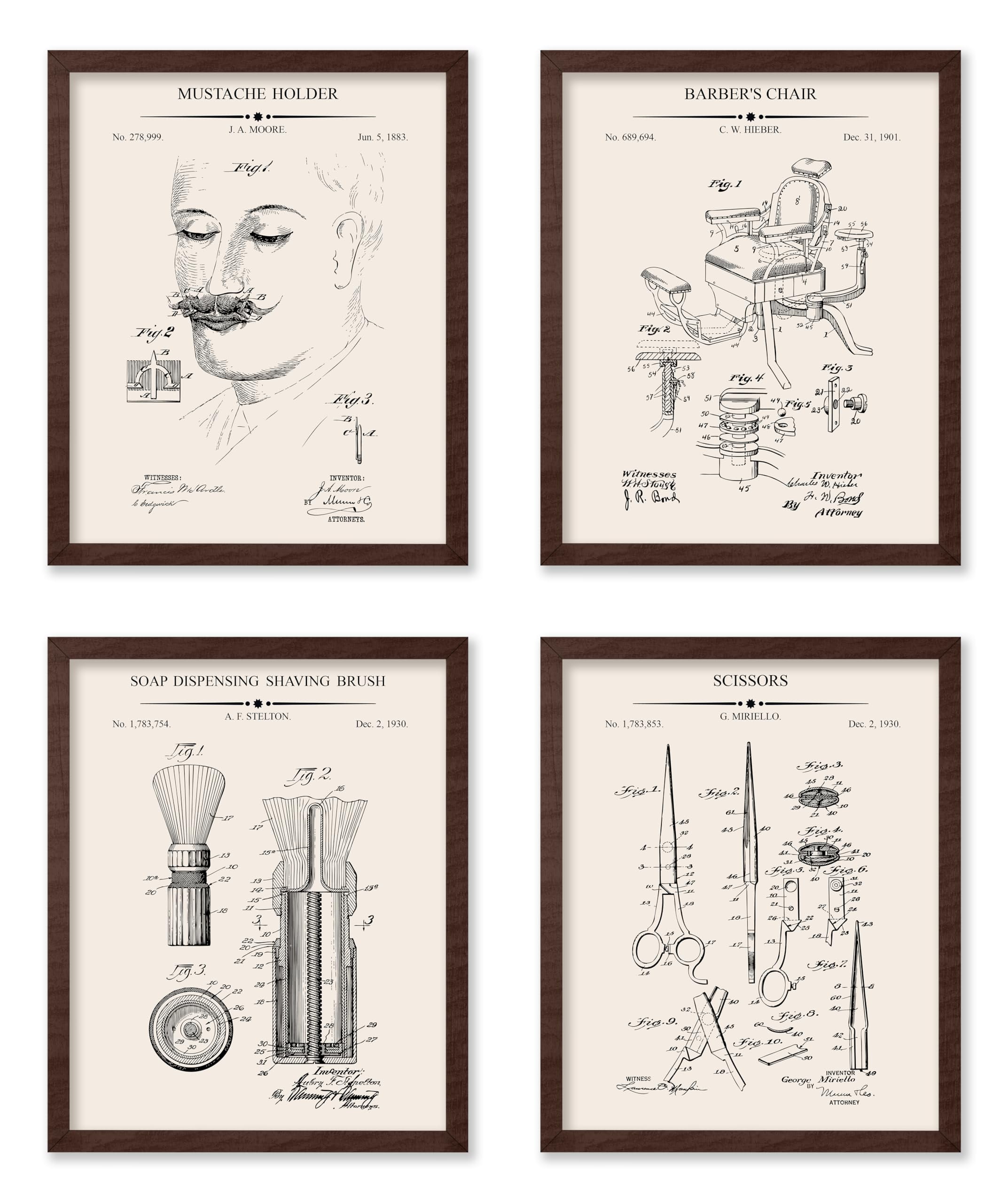 Poster Master 4-Piece Barber's Chair Blueprint Poster - Shaving Brush ...