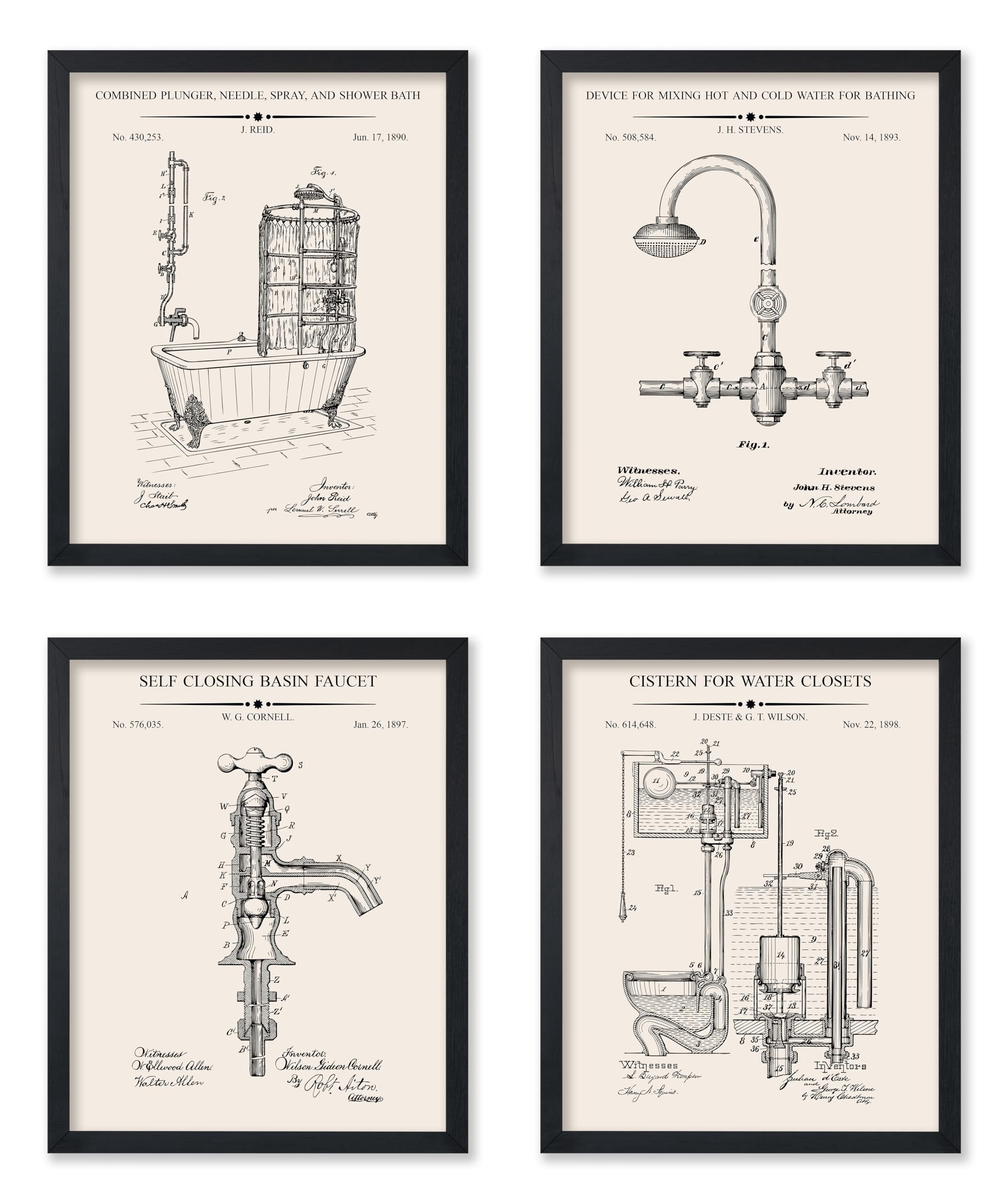Poster Master 4-Piece Bath Tub Blueprint Poster - Shower Patent Print ...