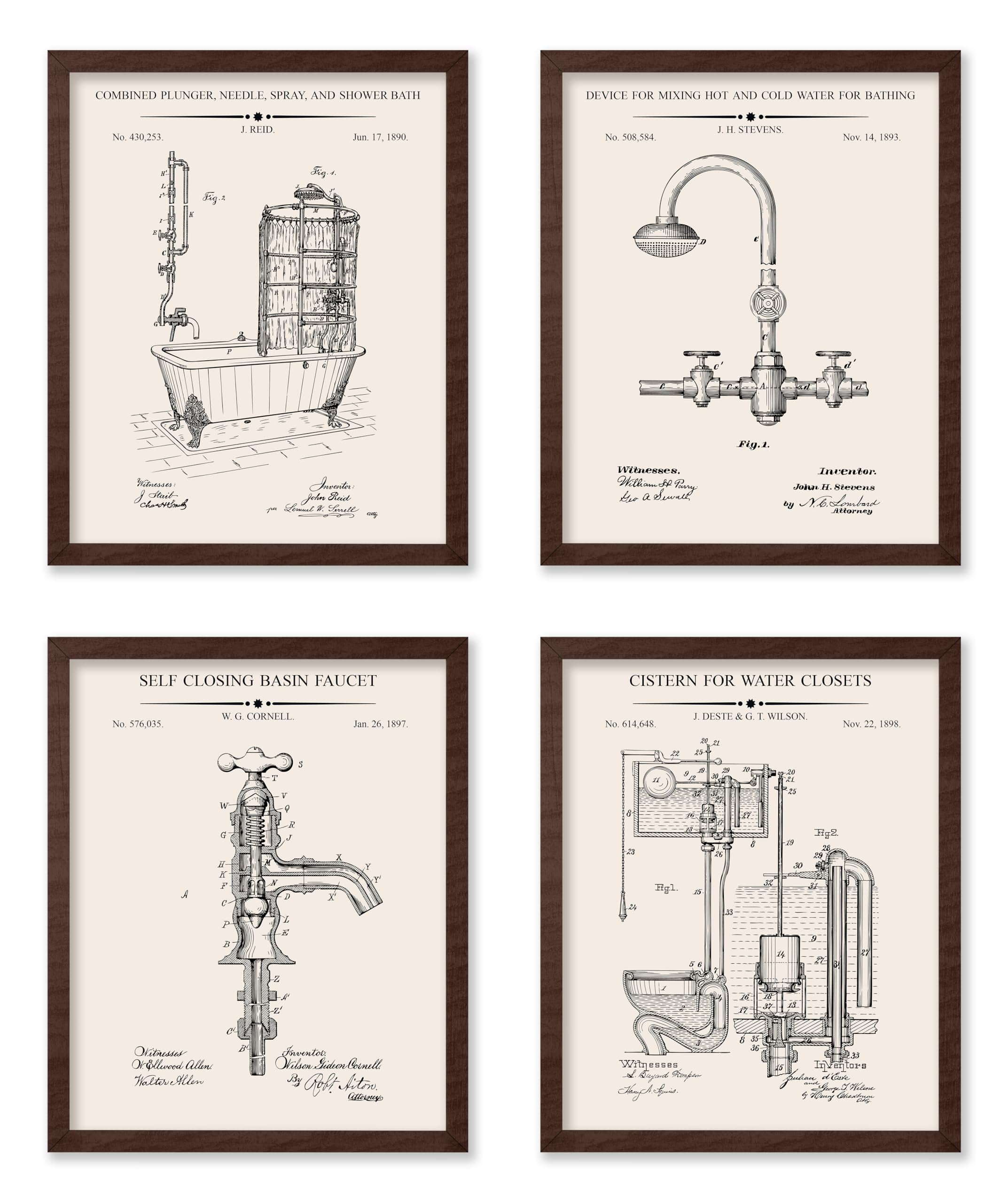 Poster Master 4-Piece Bath Tub Blueprint Poster - Shower Patent Print ...