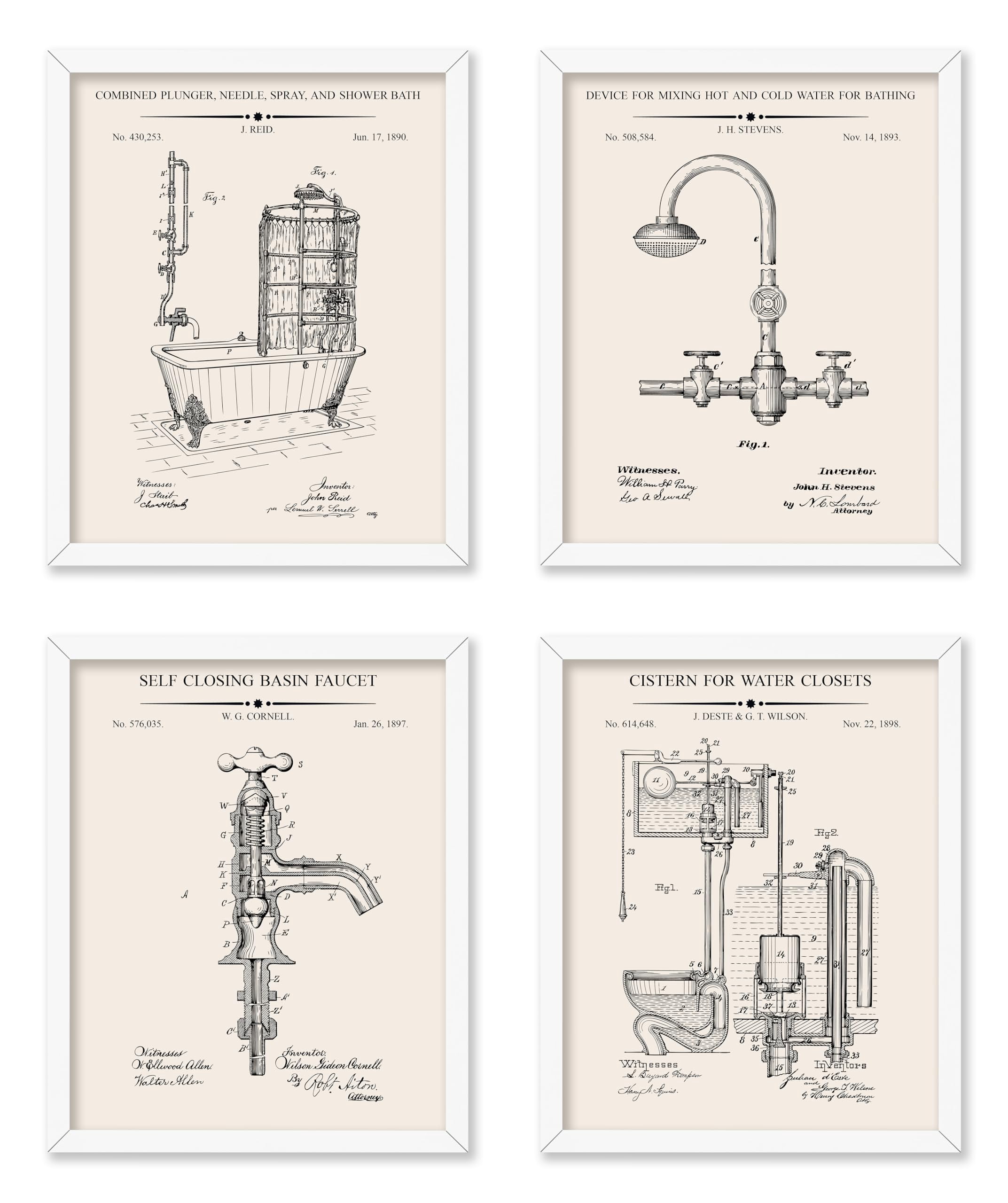 Poster Master 4-Piece Bath Tub Blueprint Poster - Shower Patent Print ...