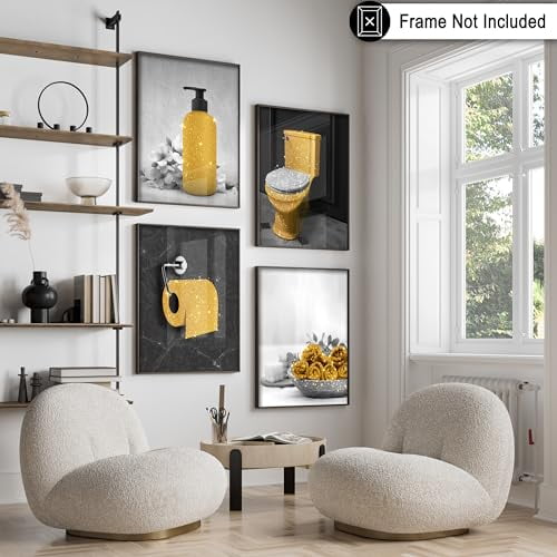 Poster Master 4-Piece Bathroom Accessories Poster - Gold Restroom Print ...