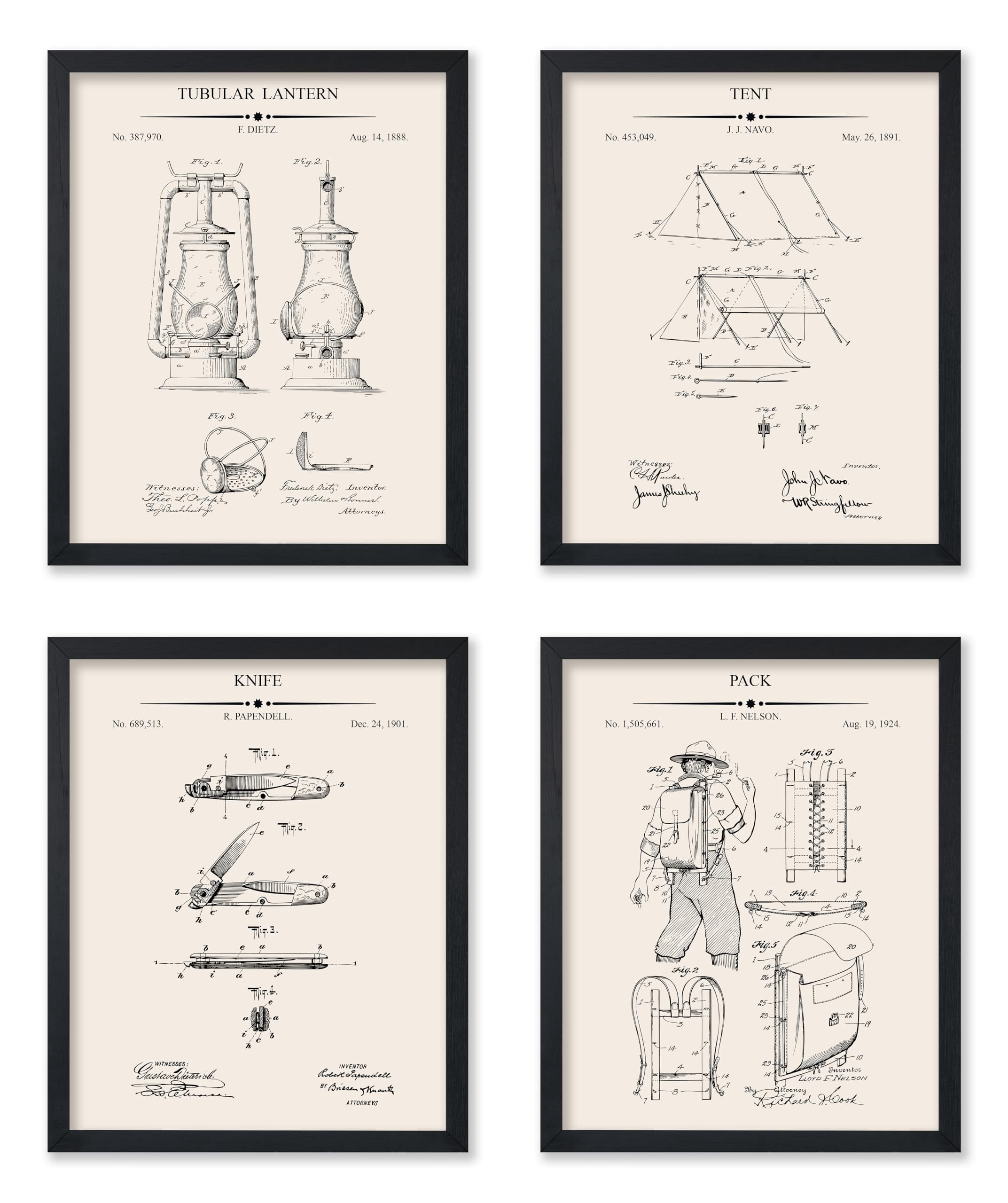 Poster Master 4-Piece Camping Blueprint Poster - Tubular Lantern Patent ...