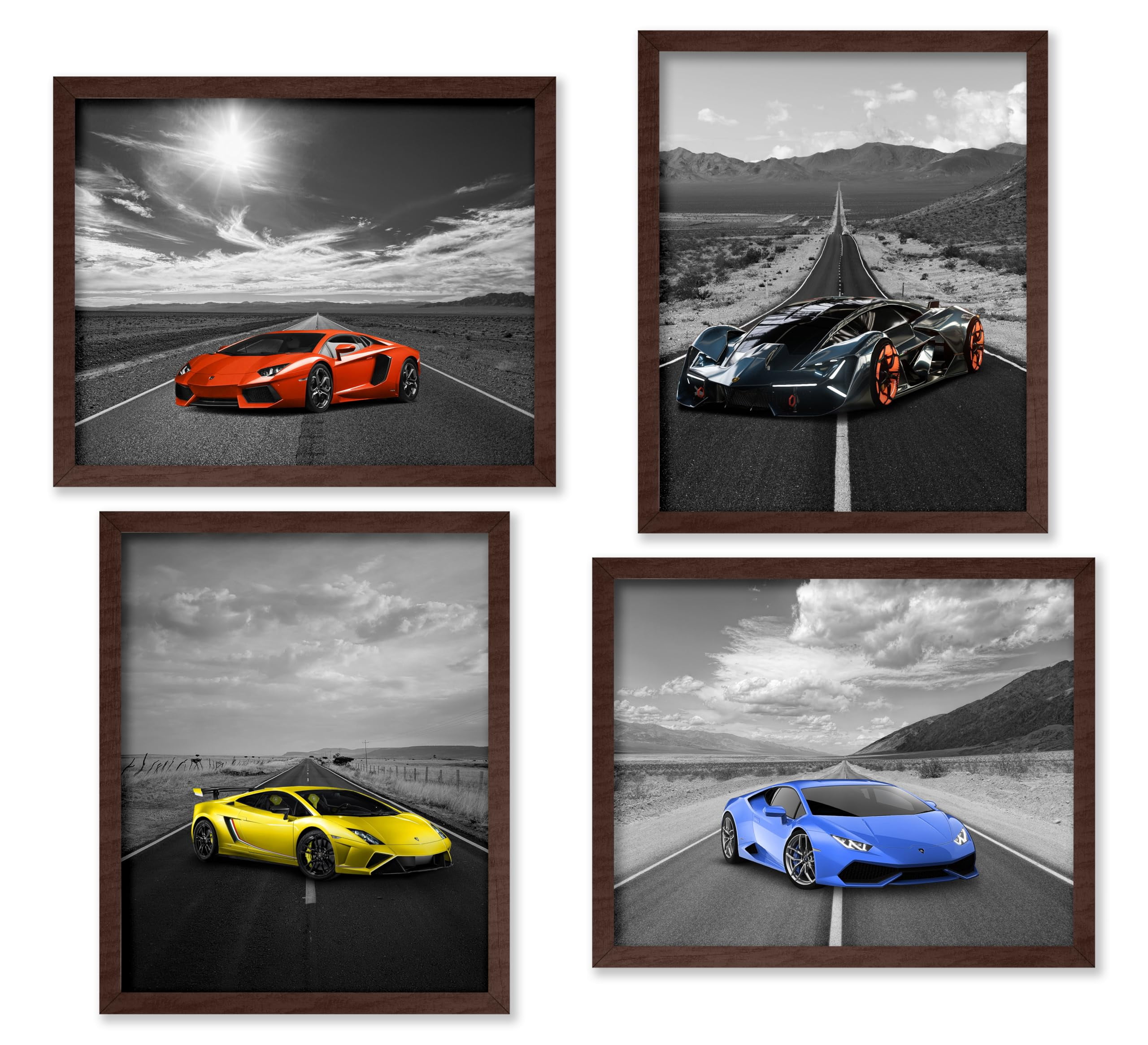 Poster Master 4-Piece Cars Poster - Cars on Highway Print - Landscape ...