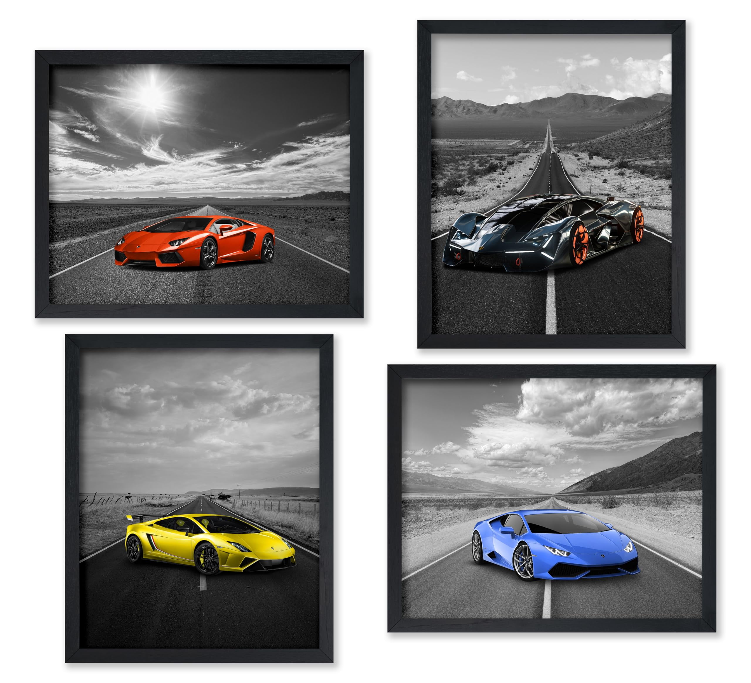 Poster Master 4-Piece Cars Poster - Cars on Highway Print - Landscape ...